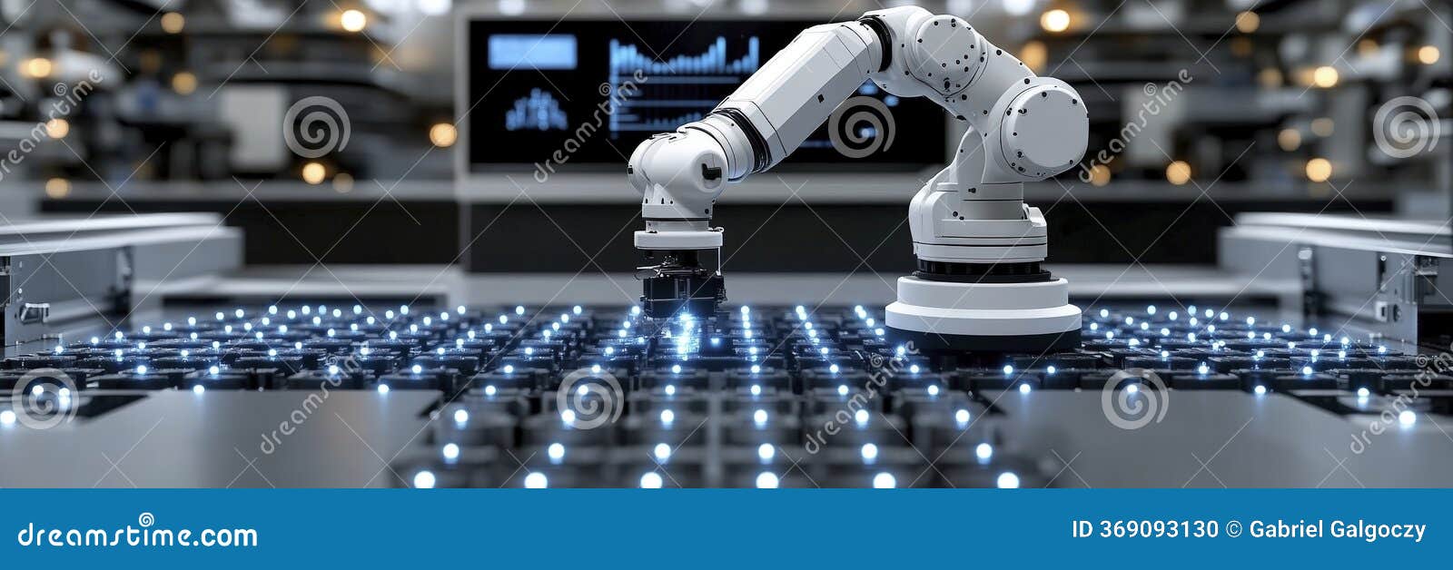 Robotic Arm Meticulously Assembling A Circuit Board On A Conveyor Belt In A Futuristic,highly ...