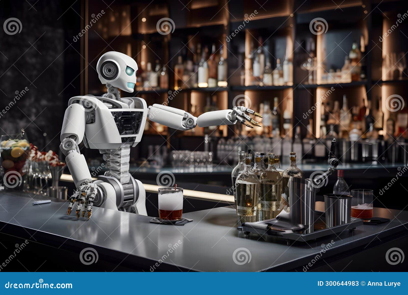 Robotic Bartender Mixing Cocktails in the Bar Stock Illustration ...
