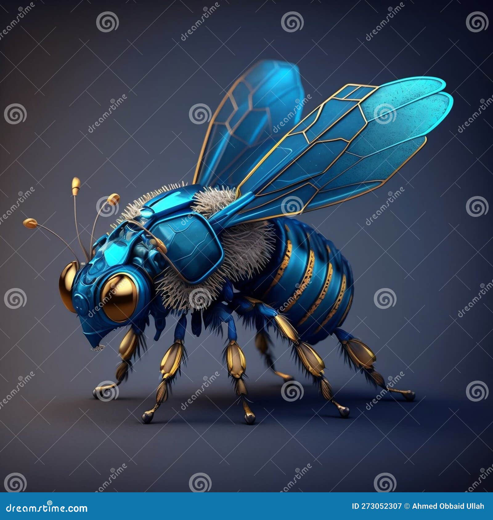 A Robotic Bee that is Blue in Color, Generative Ai Stock Illustration ...