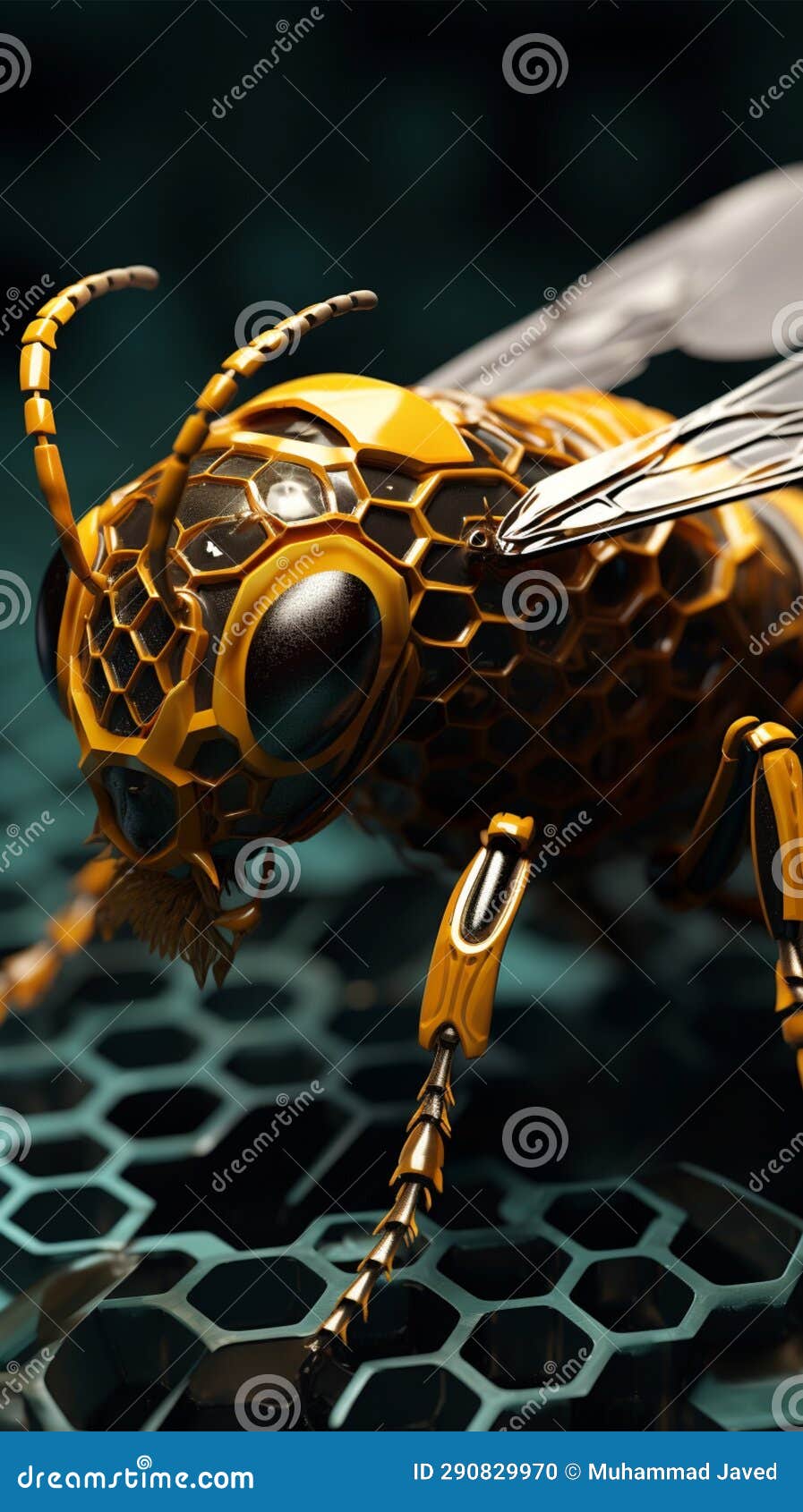 Robotic Bee on Hexagonal Honeycomb Stock Illustration - Illustration of ...