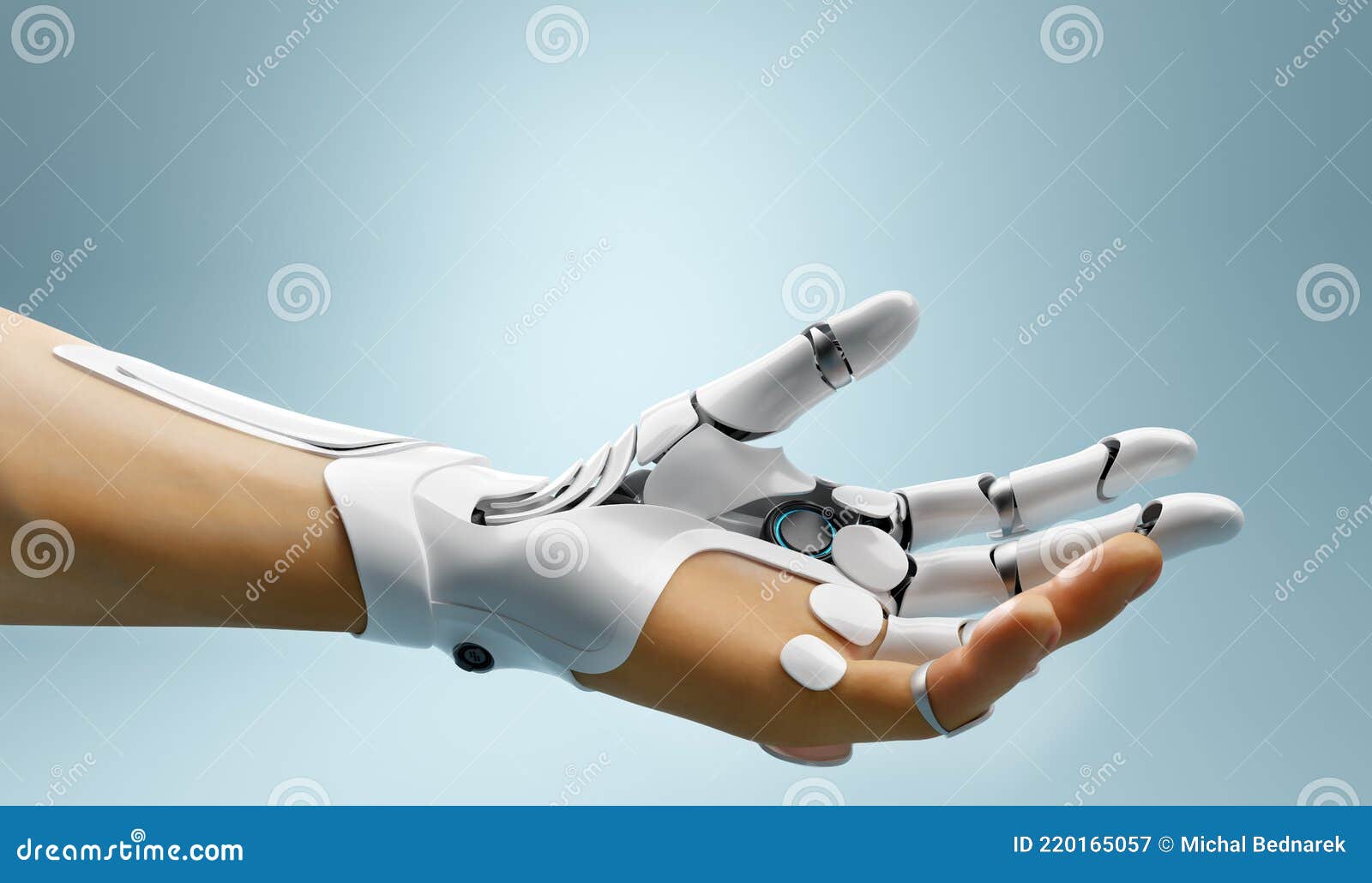 Robotic Bionic Hand Connected with Human Hand Stock Illustration ...