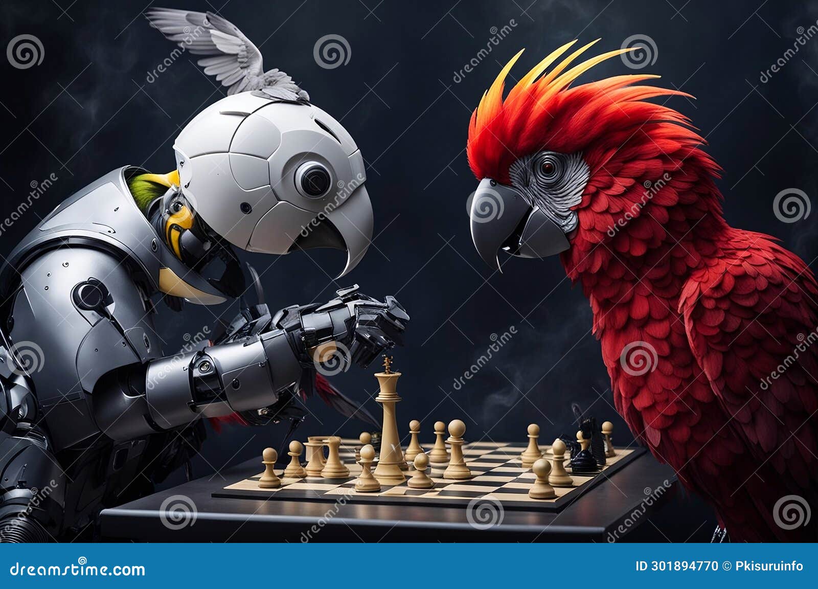 Robotic Bird and a Parrot Playing Chess Stock Illustration ...