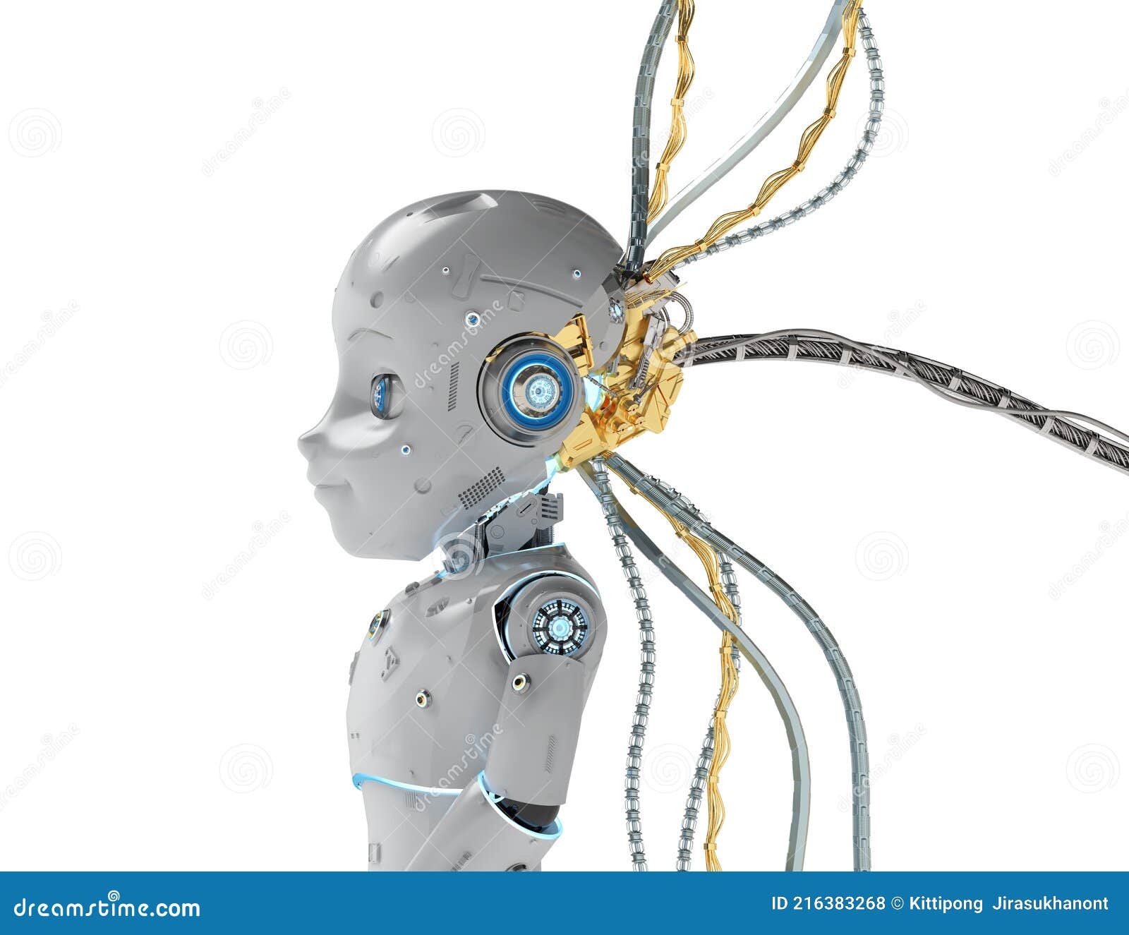 Robotic boy with wires stock illustration. Illustration of digital ...