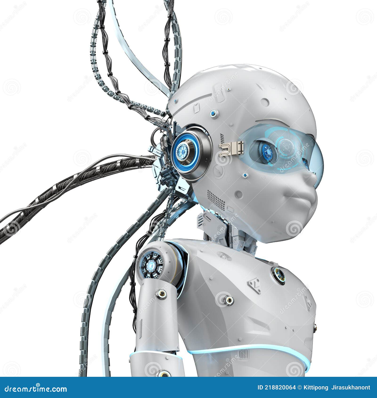 Robotic Boy with Wires and Goggle Stock Illustration - Illustration of ...