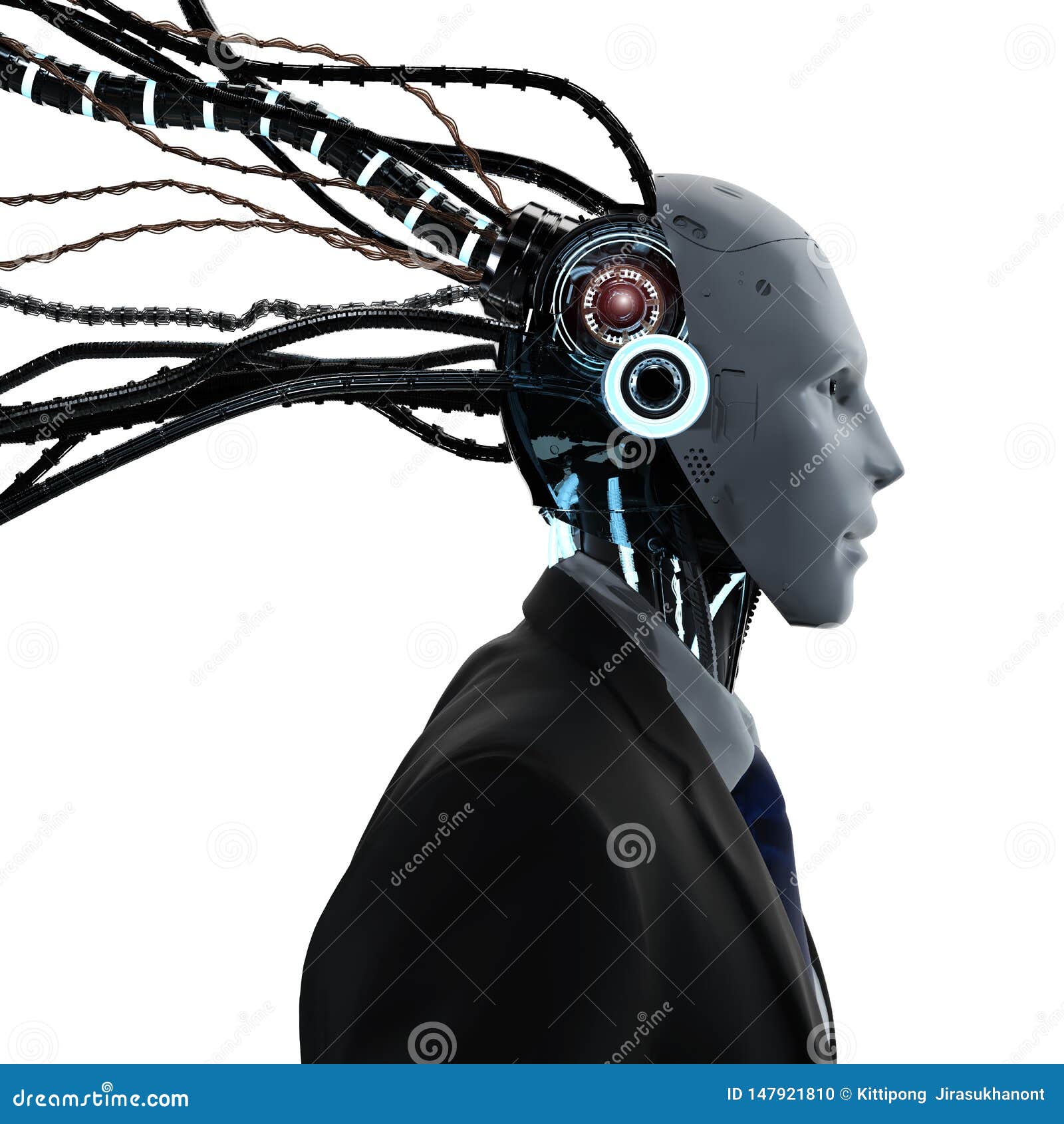 Robotic Businessman with Cables Stock Illustration - Illustration of ...