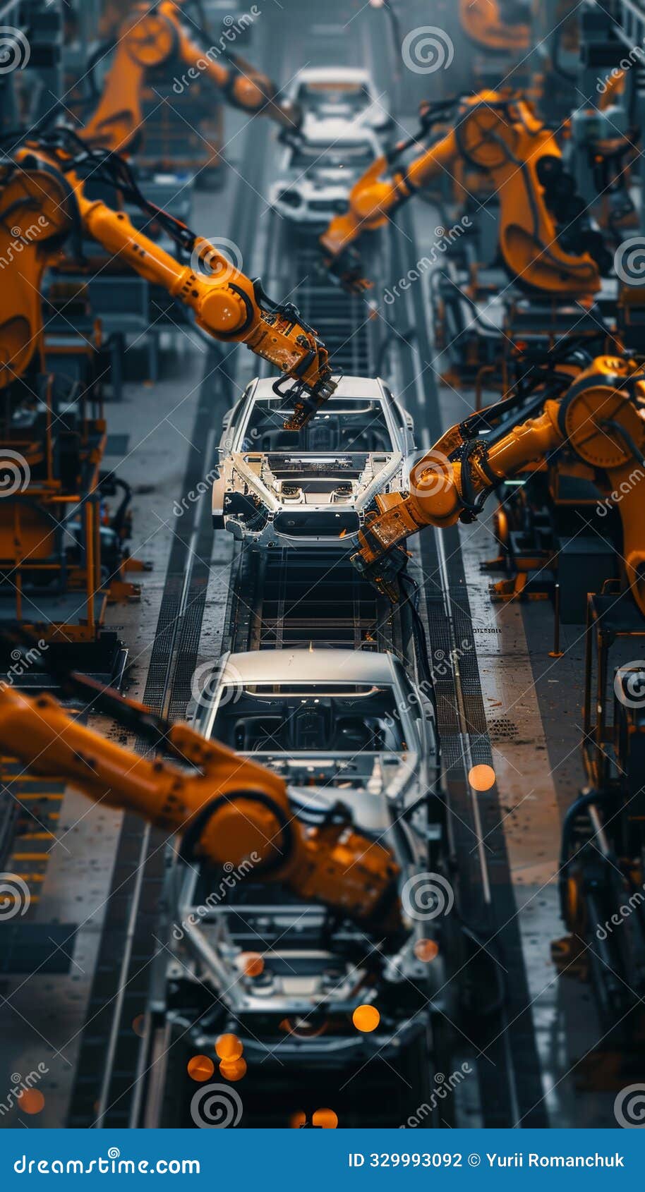 Robotic Car Assembly on Production Line in Wide Angle View of ...