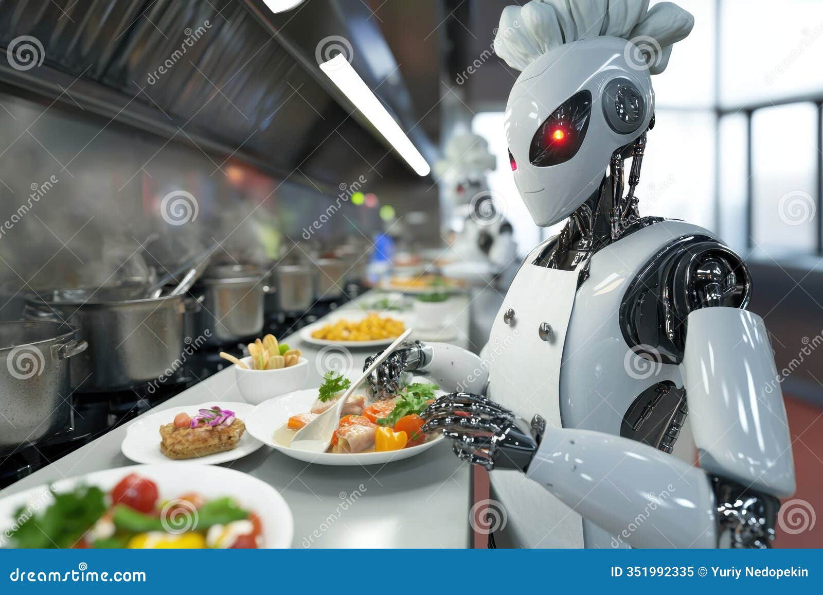 Robotic Chef Preparing Gourmet Dishes in a Modern Restaurant Kitchen ...