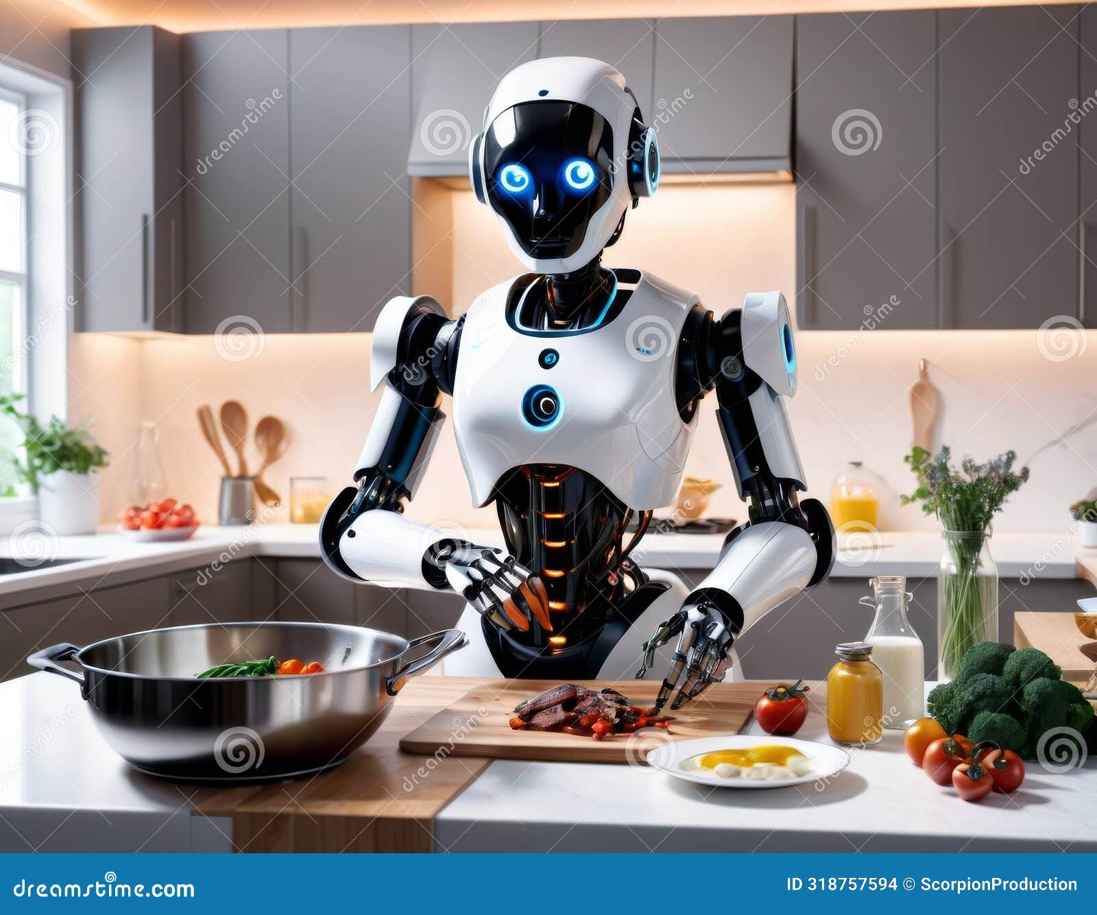 Robotic Chef Preparing Meal in Kitchen Stock Photo - Image of robotics ...