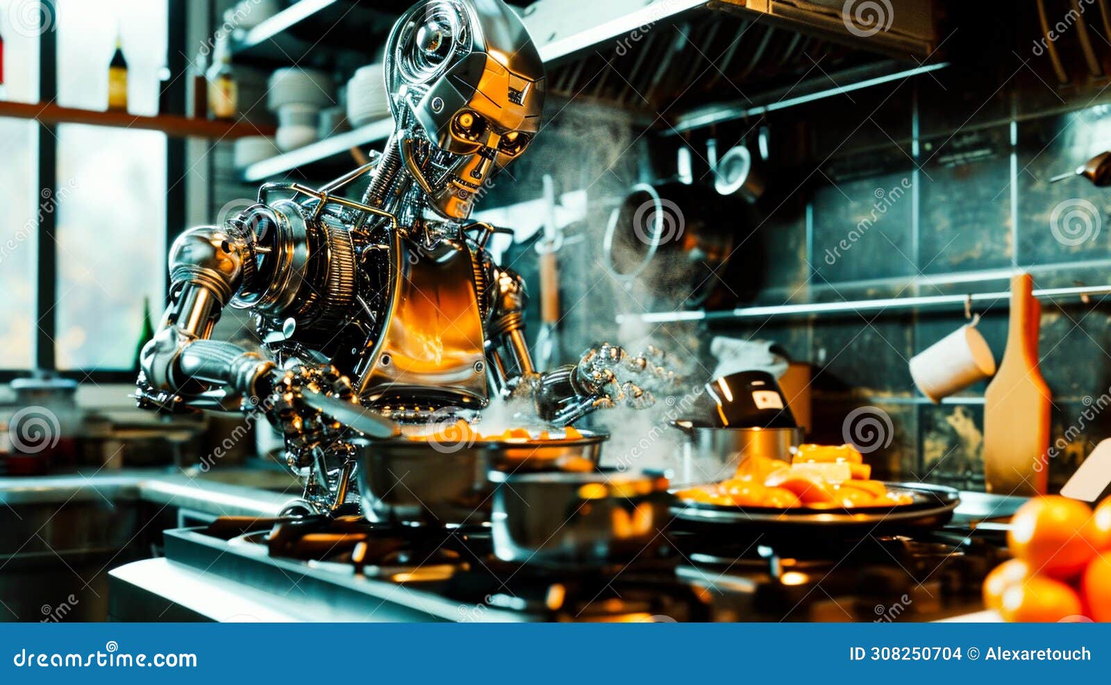 Robotic Chef Preparing Meal Stock Photo - Image of preparation ...