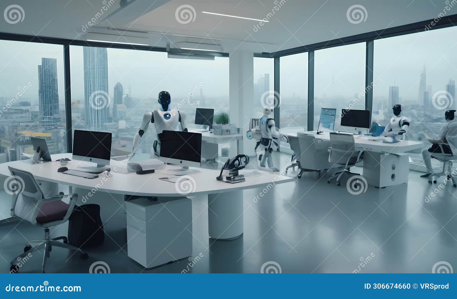 Robotic Colleagues in Futuristic Office AI Generated Stock Photo ... Robotic Colleagues in Futuristic Office AI Generated Stock Photo ...
