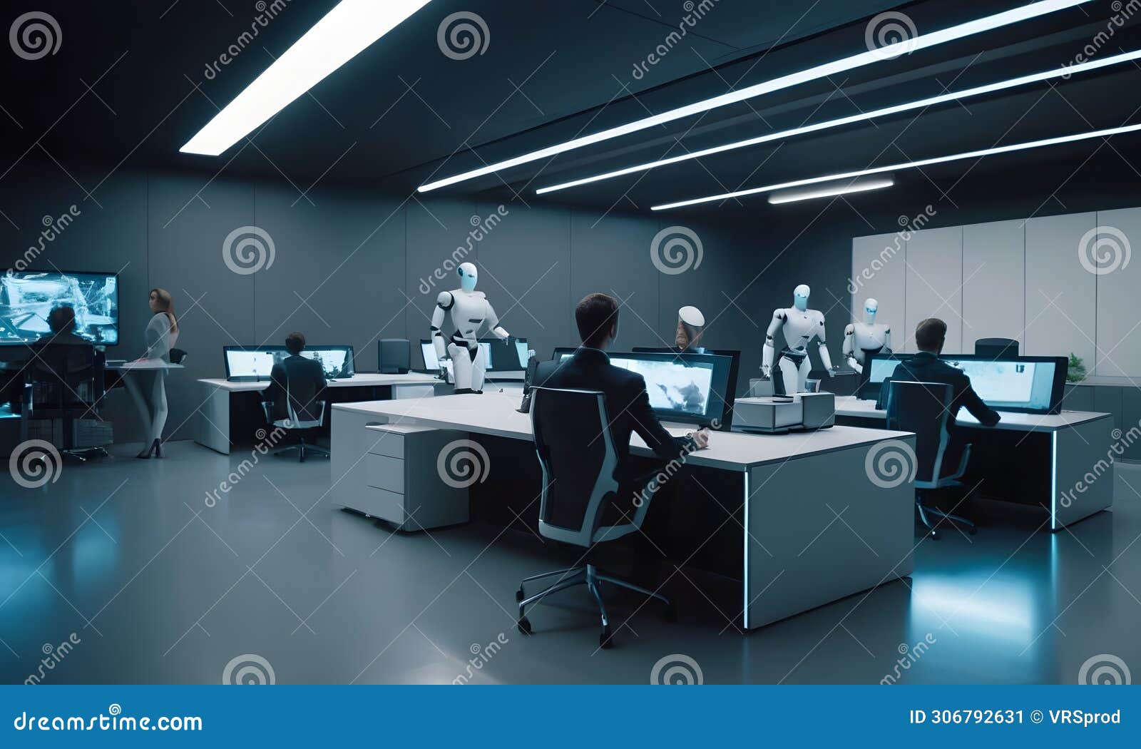 Robotic Colleagues in Futuristic Office AI Generated Stock Illustration ... Robotic Colleagues in Futuristic Office AI Generated Stock Illustration ...