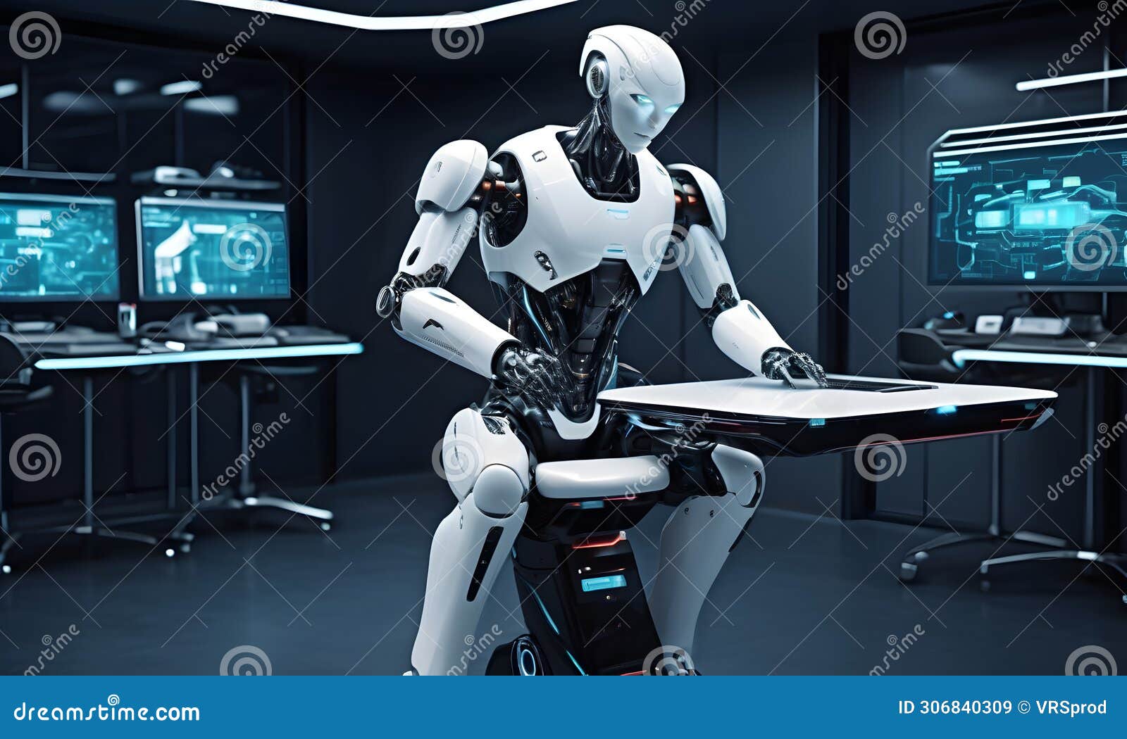 Robotic Colleagues in Futuristic Office AI Generated Stock Illustration ... Robotic Colleagues in Futuristic Office AI Generated Stock Illustration ...