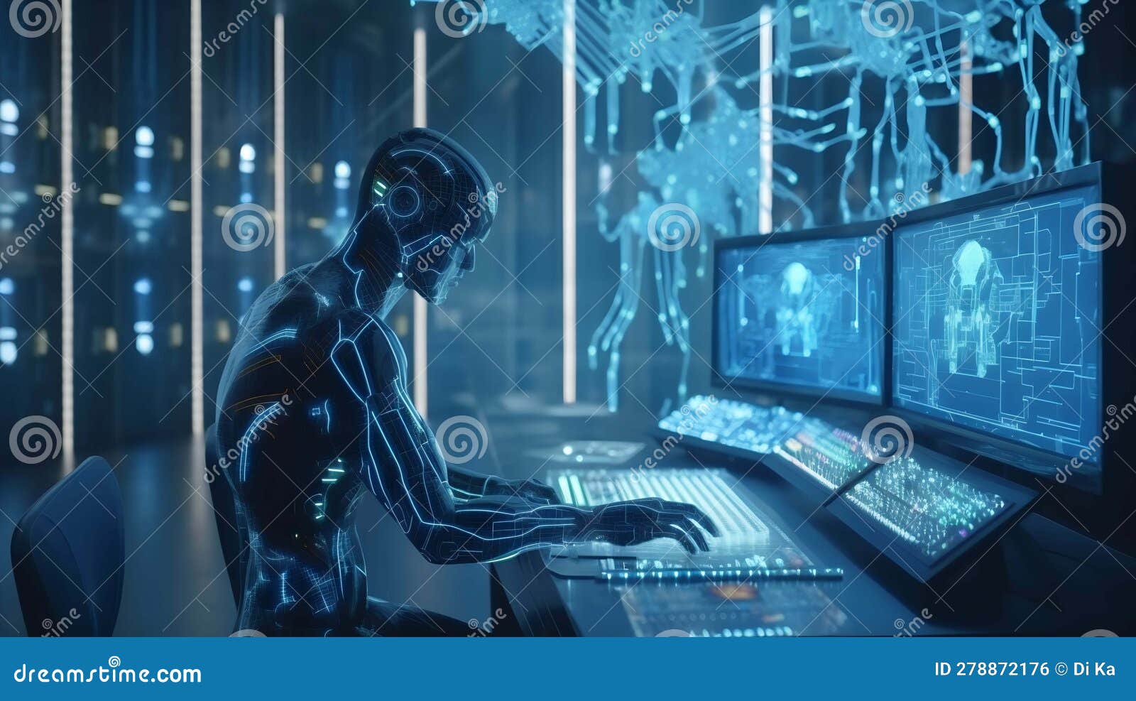 Robotic Computation Technology Assistant Screen and Visualizing Concept, Generative AI Stock ...