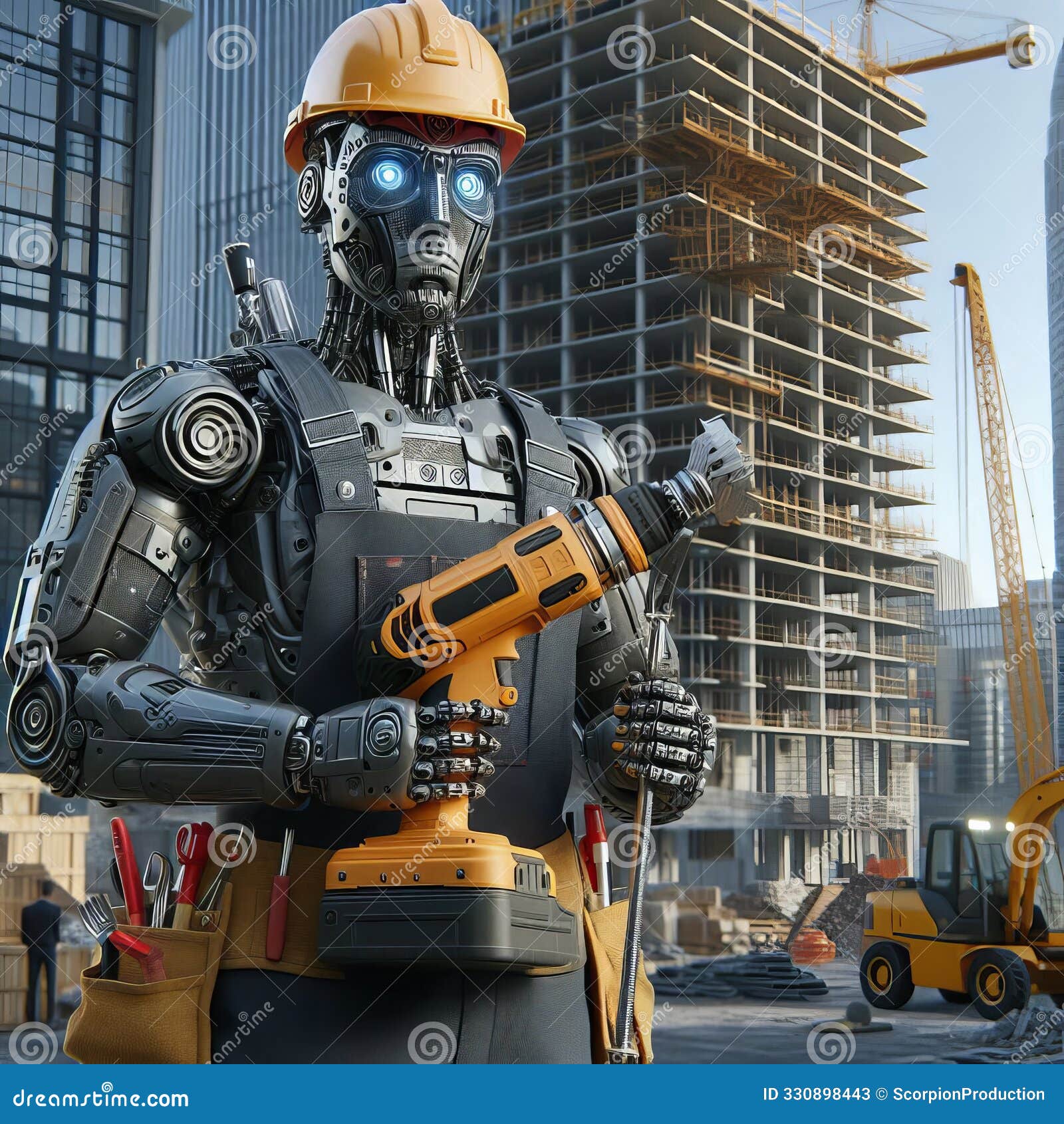 Robotic Construction Worker with Advanced Tools Stock Image - Image of ...