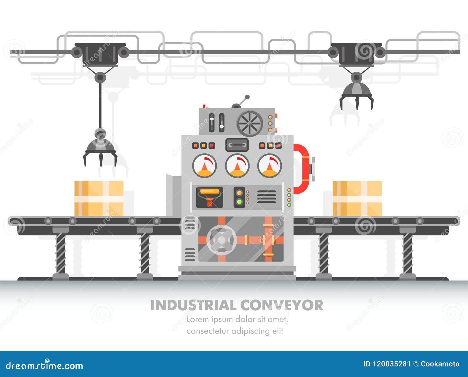 Robotic Conveyor Belt Isolated On White Background. Vector Cartoon ...
