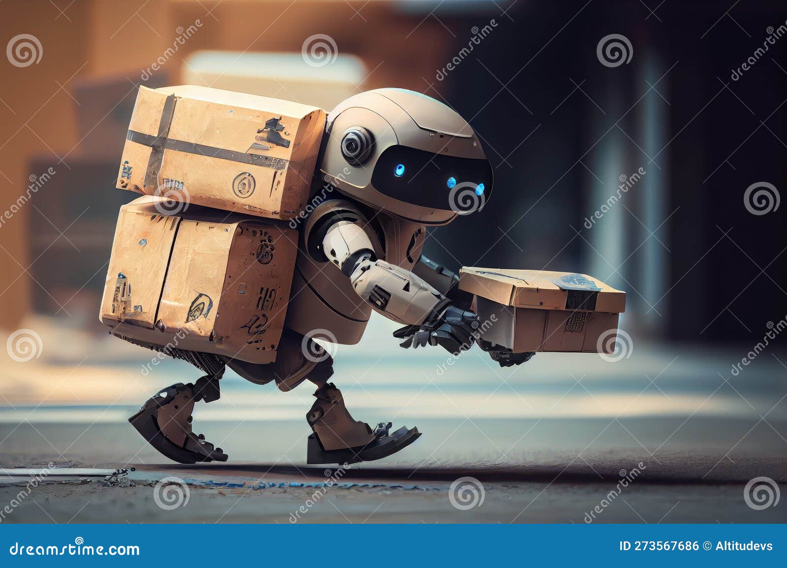 Robotic Courier Making the Final Delivery of Package, Bringing it To ...