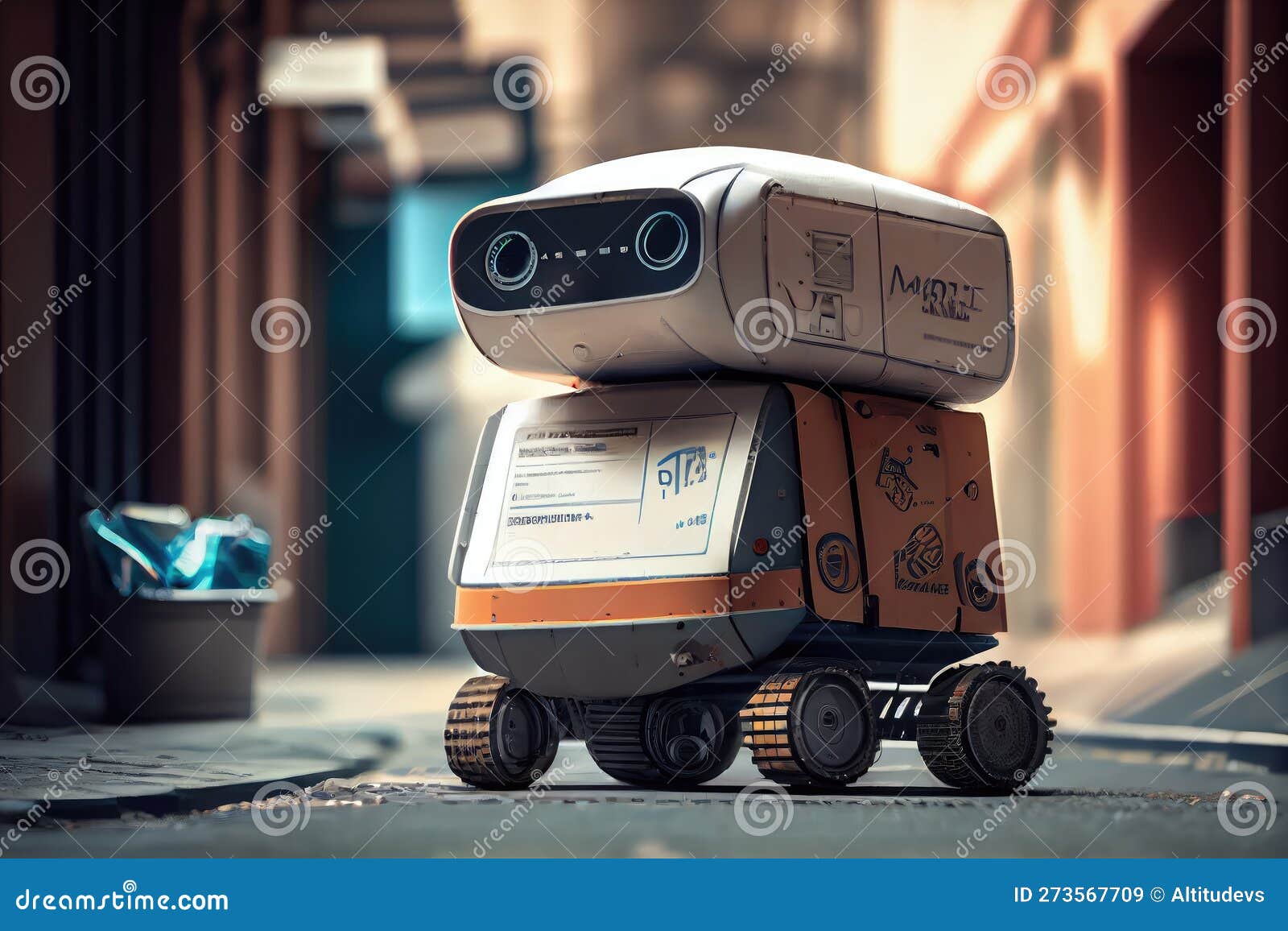 Robotic Courier Making the Final Delivery of Package, Bringing it To ...