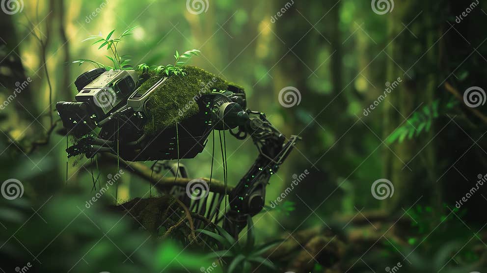 Robotic Creature Exploring Lush Jungle Undergrowth Stock Photo - Image ...