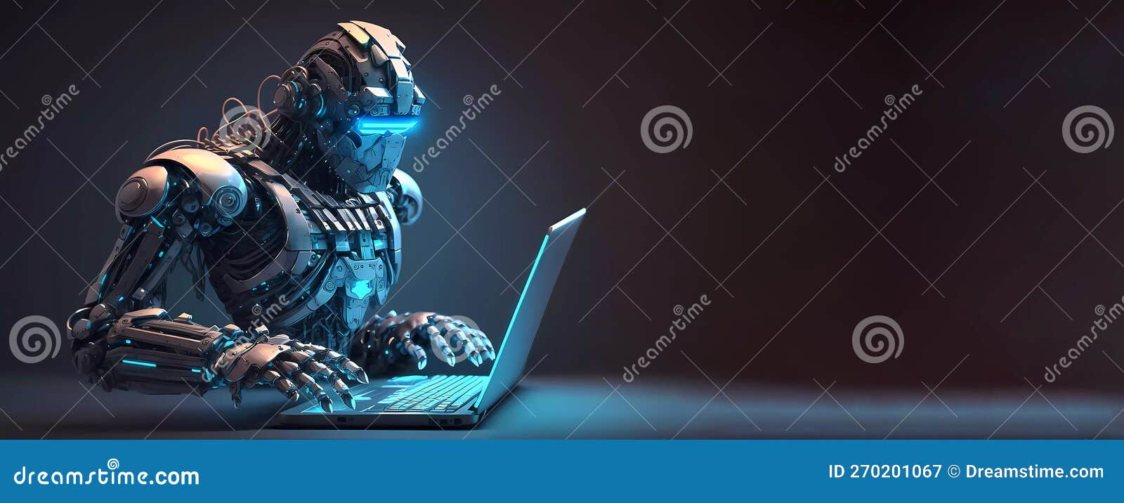 Robotic Cyborg Hand Pressing a Keyboard on a Laptop 3D Rendering ...