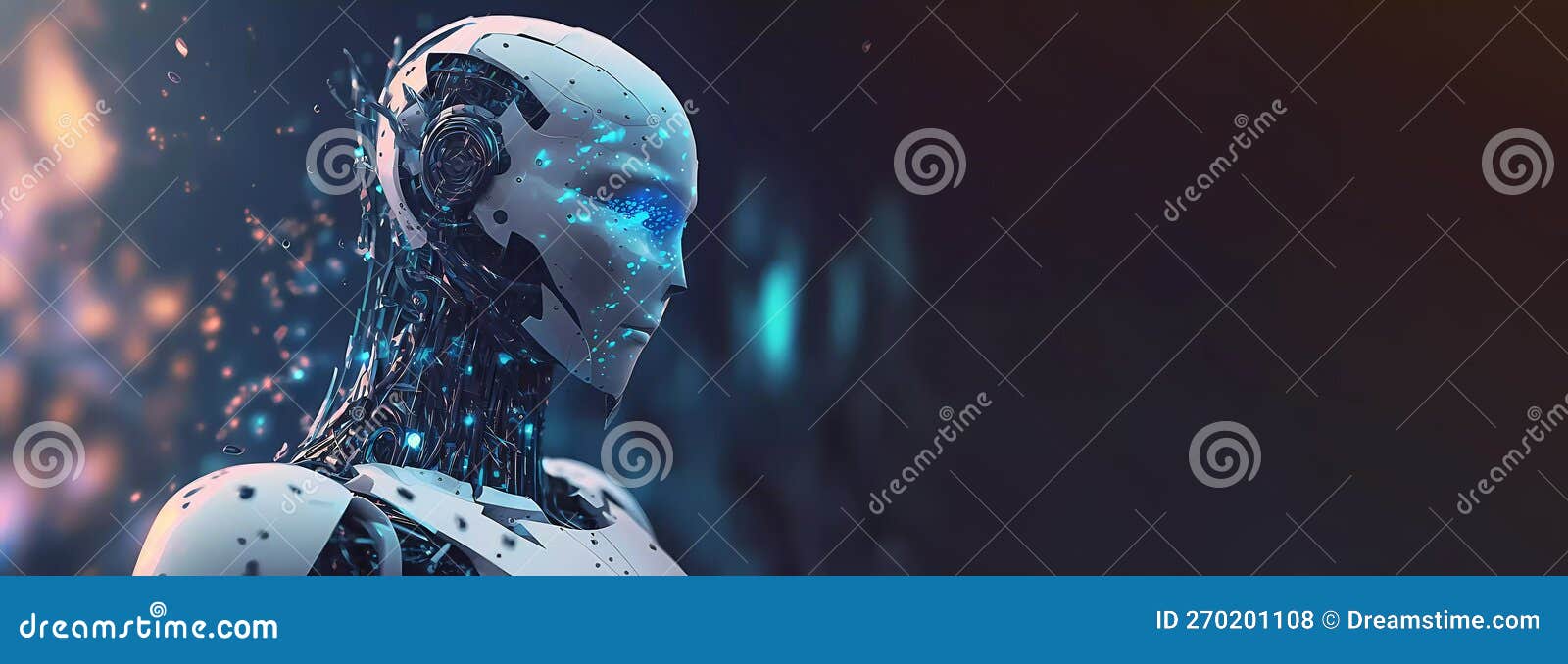 Robotic Cyborg Pressing. Banner. Place for Text. Generative AI. Copy ...