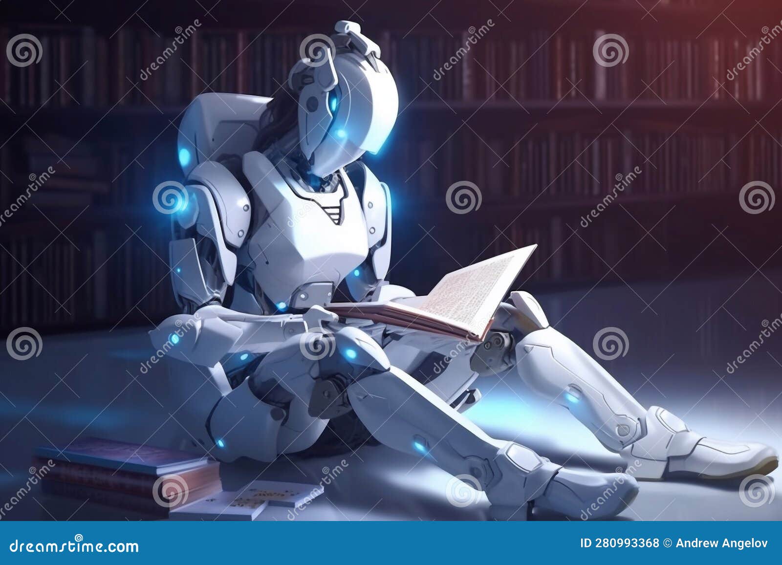 Robotic Cyborg Pressing. Robot is Sitting and Reading Generative AI ...