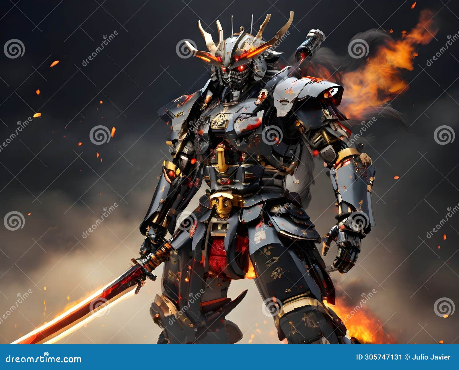 A Robotic Design of Samurai Warrior Stock Illustration - Illustration ...