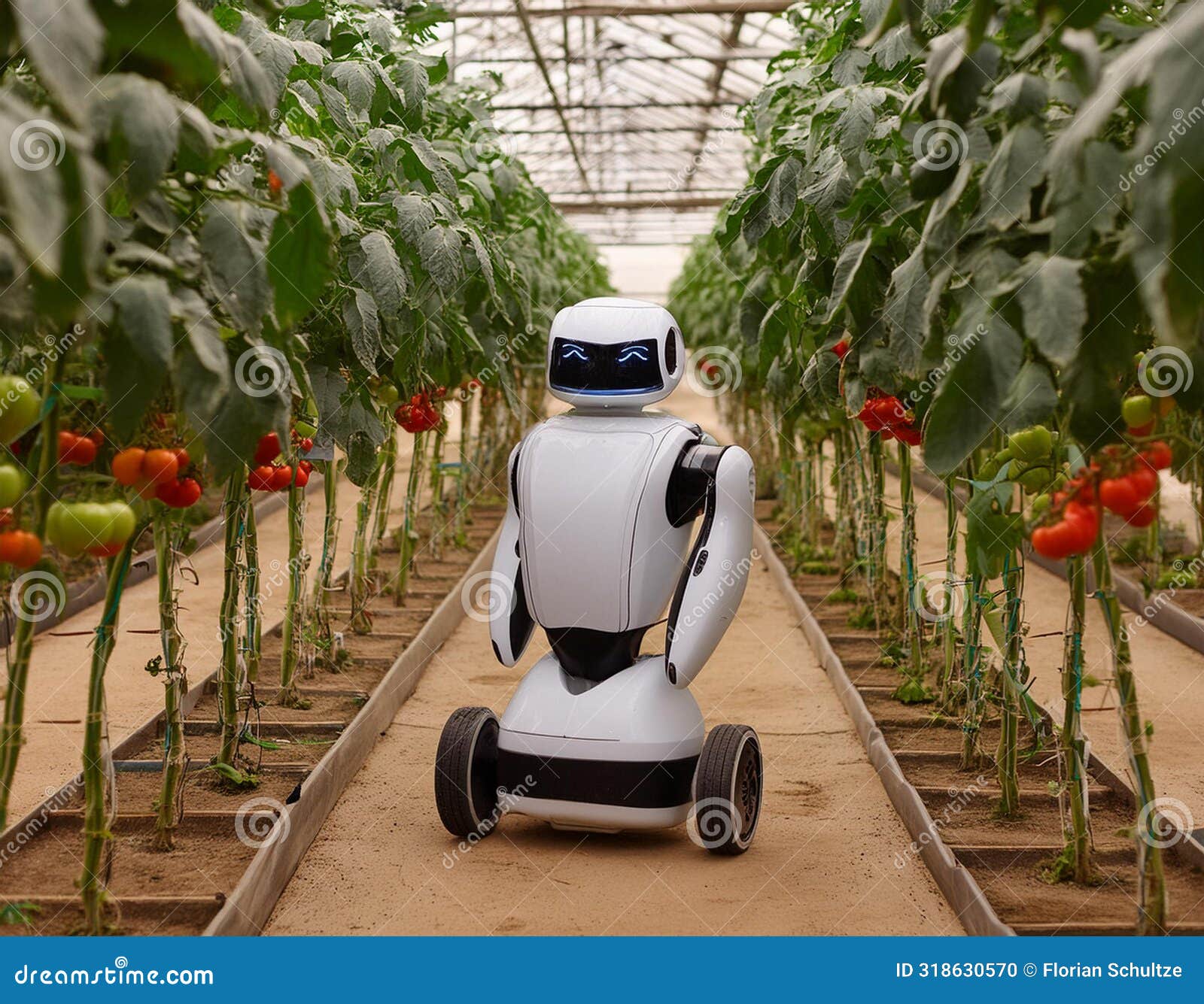 A Robotic Device In A Greenhouse, Autonomously Moving Between Rows Of ...