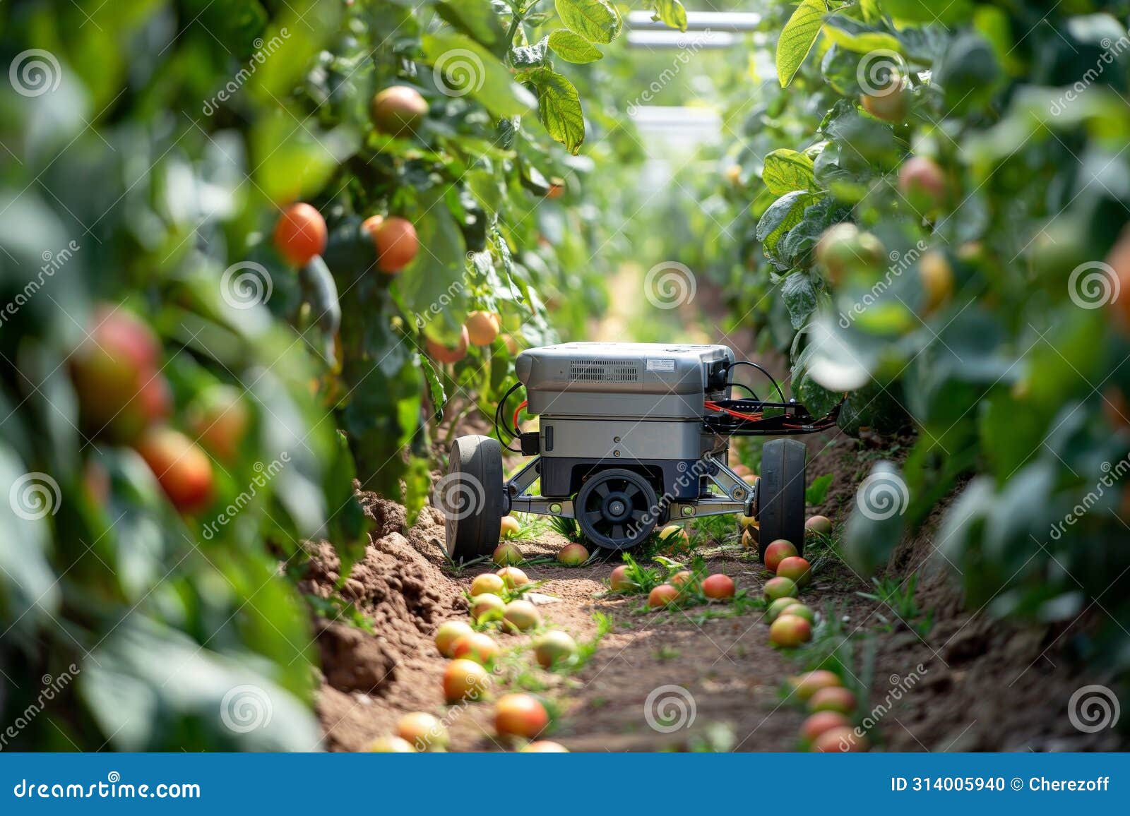Autonomous Farm Robot Navigating between Tomato Plants Stock Photo ...
