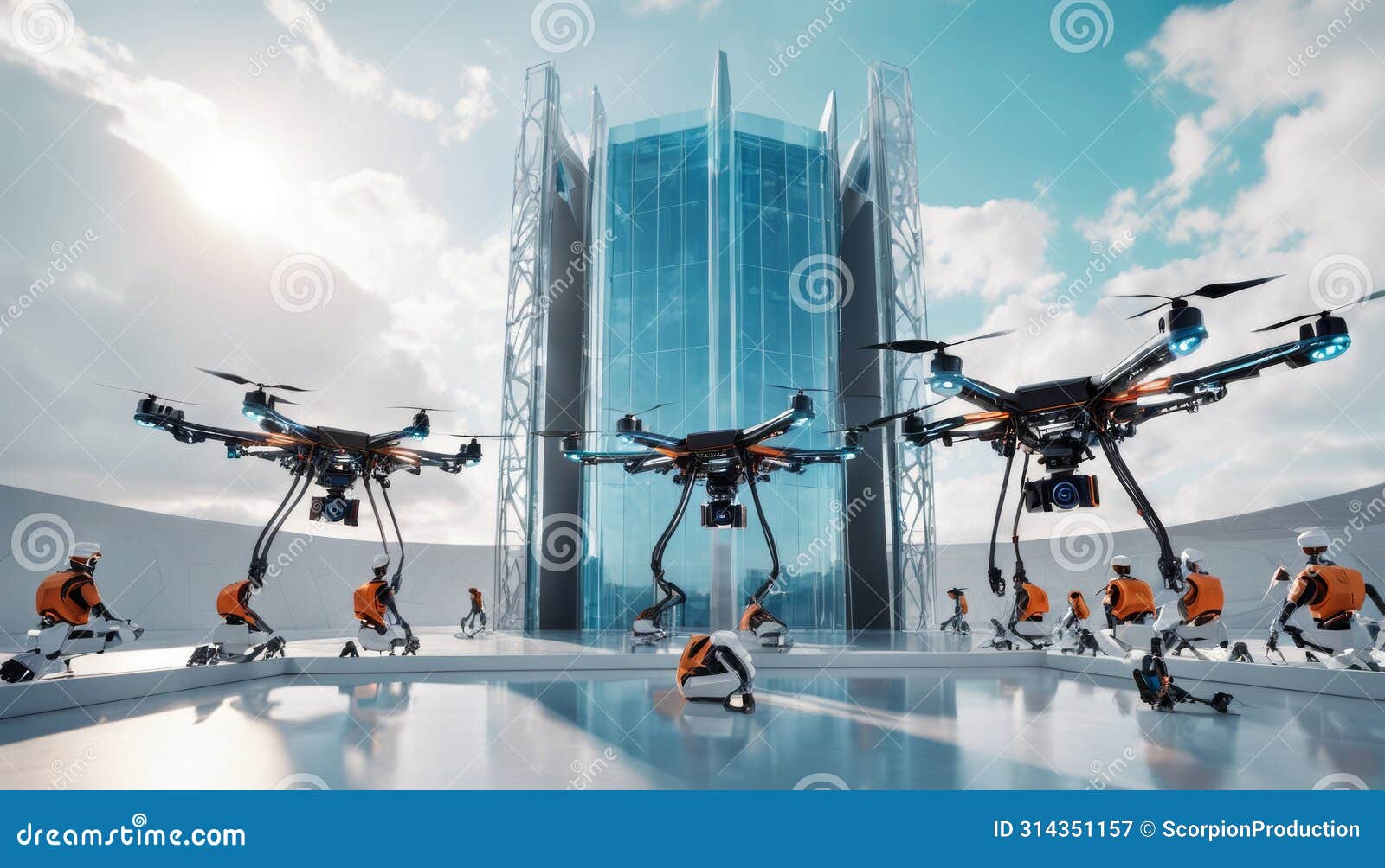 Robotic Drones and Athletes in Training Stock Image - Image of human ...