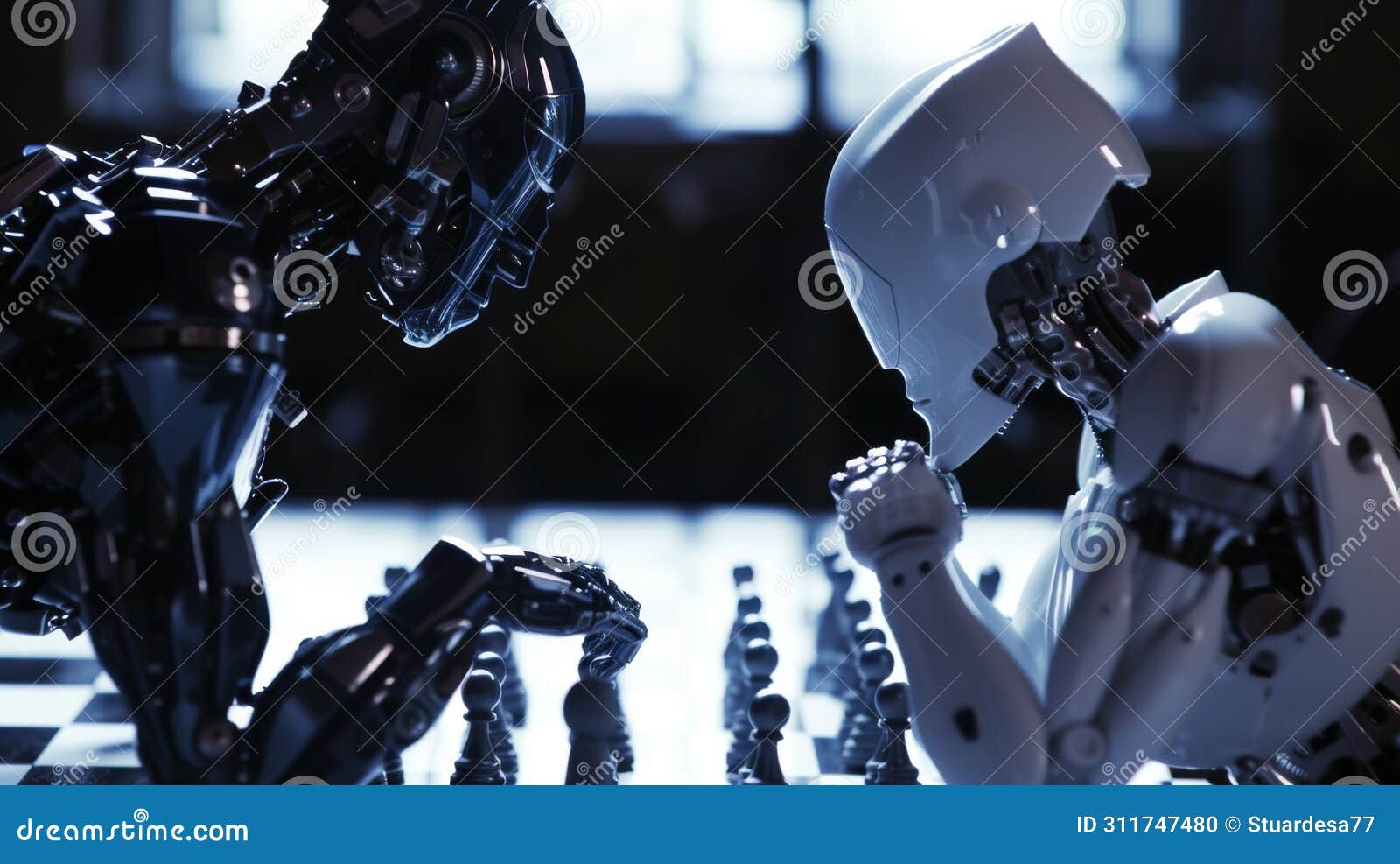 Robotic Duel in Darkness stock photo. Image of chess - 311747480
