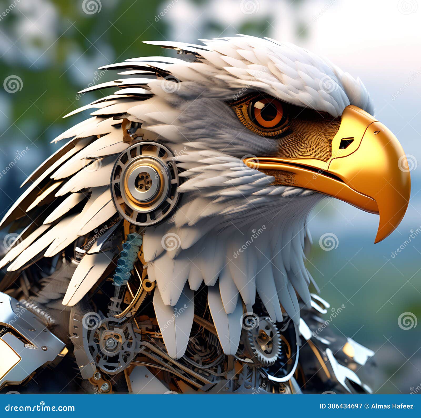Robotic Eagle Soaring in the Machine Realm, Majestic Fusion of Nature ...