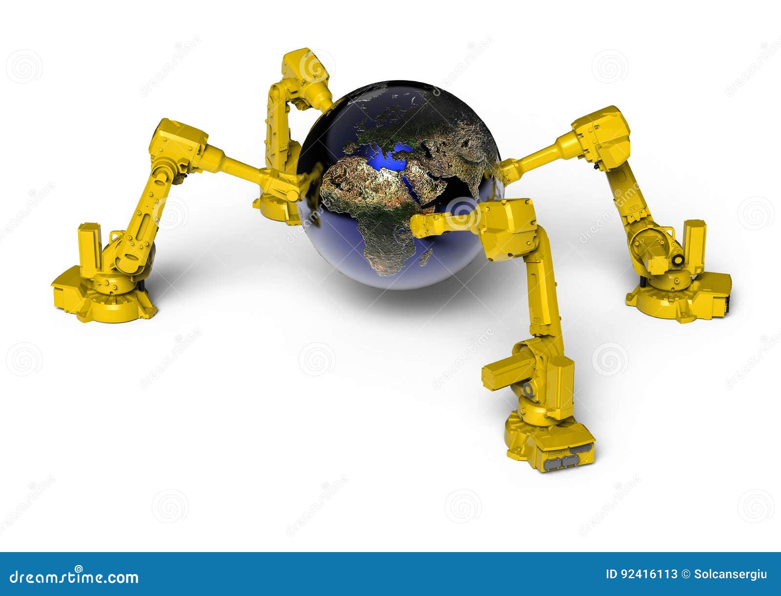Robotic Arm With Earth Globe. Global Automation Technologies Concept ...