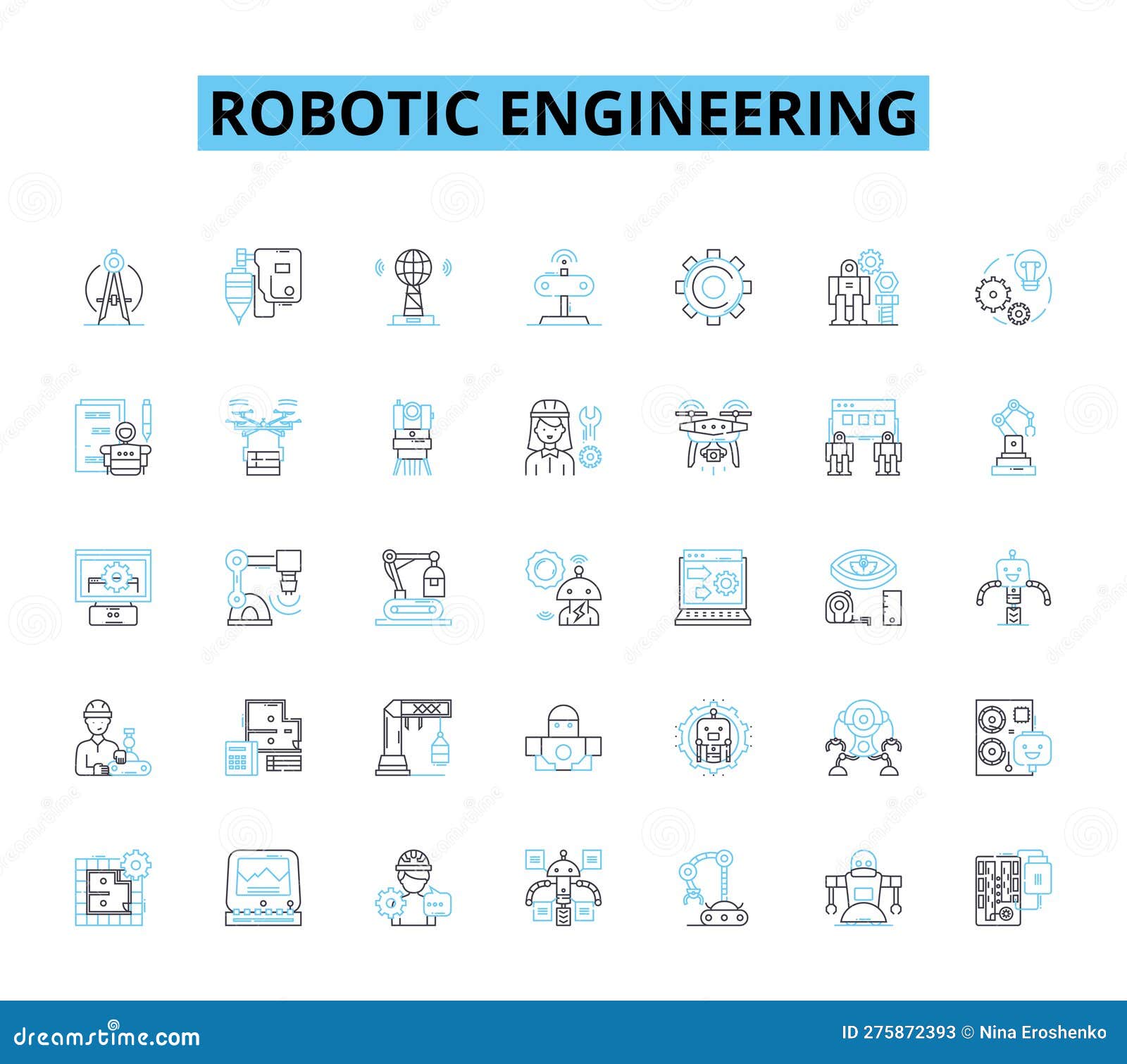 Robotic Engineering Linear Icons Set. Automation, Robotics, Innovation, Mechanization ...