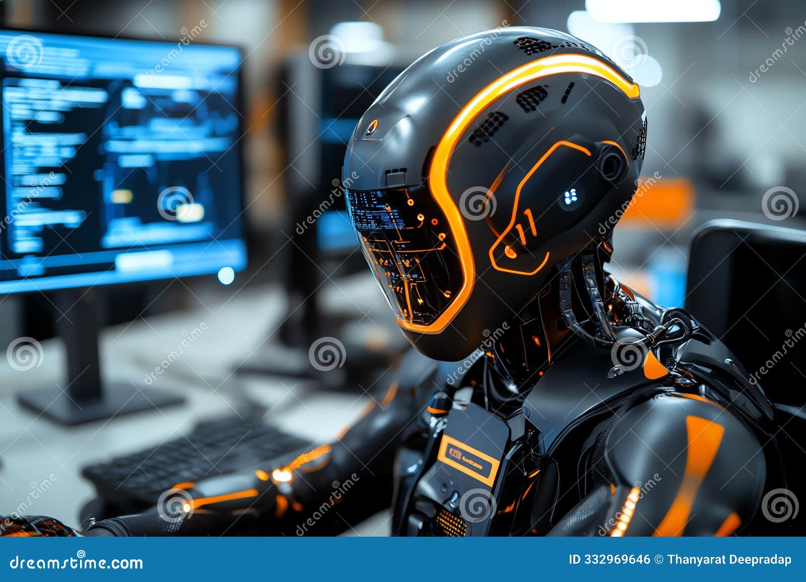 A Robotic Exoskeleton Equipped with Hacking Tools, Set in a Dark ...