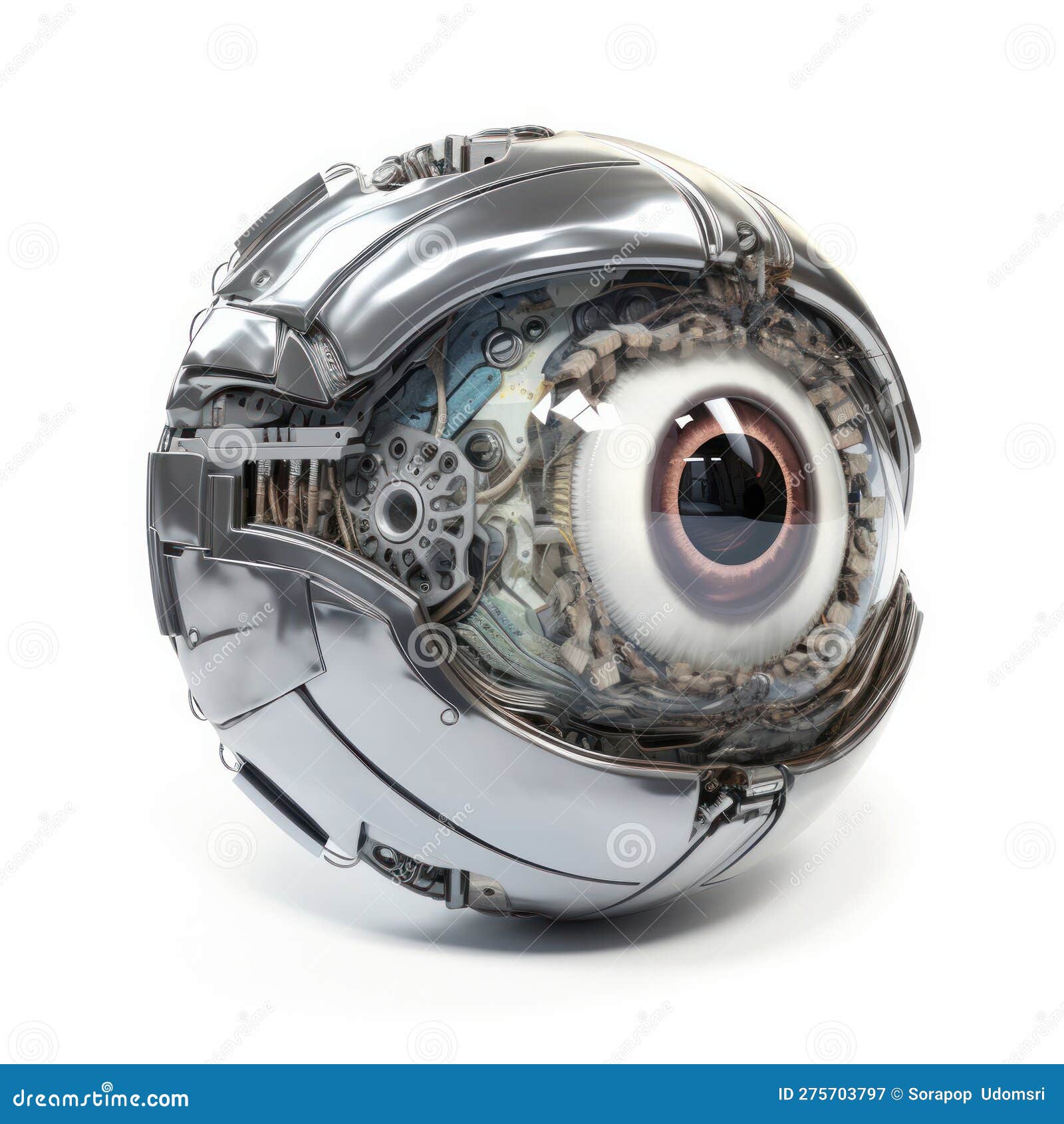 Robotic Eye with Metallic Textures and Glowing Circuits Stock Image ...