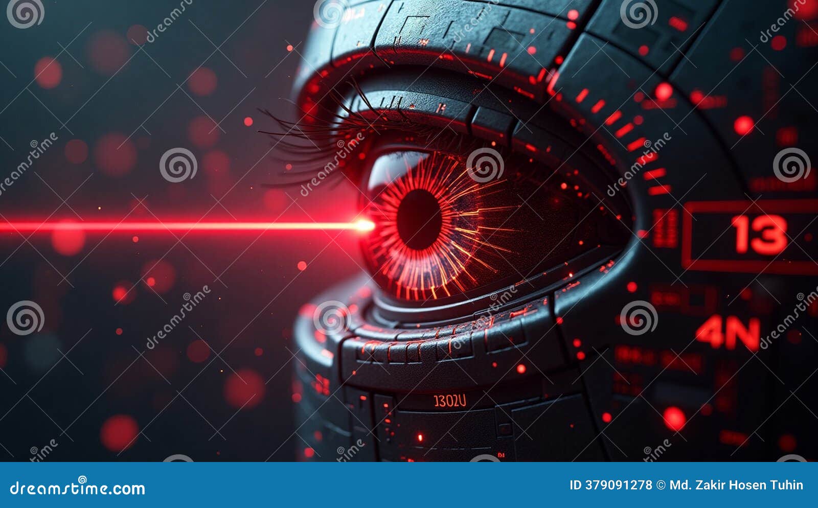 A Robotic Arm With Red Laser Beams Operates On A Production Line In A ...