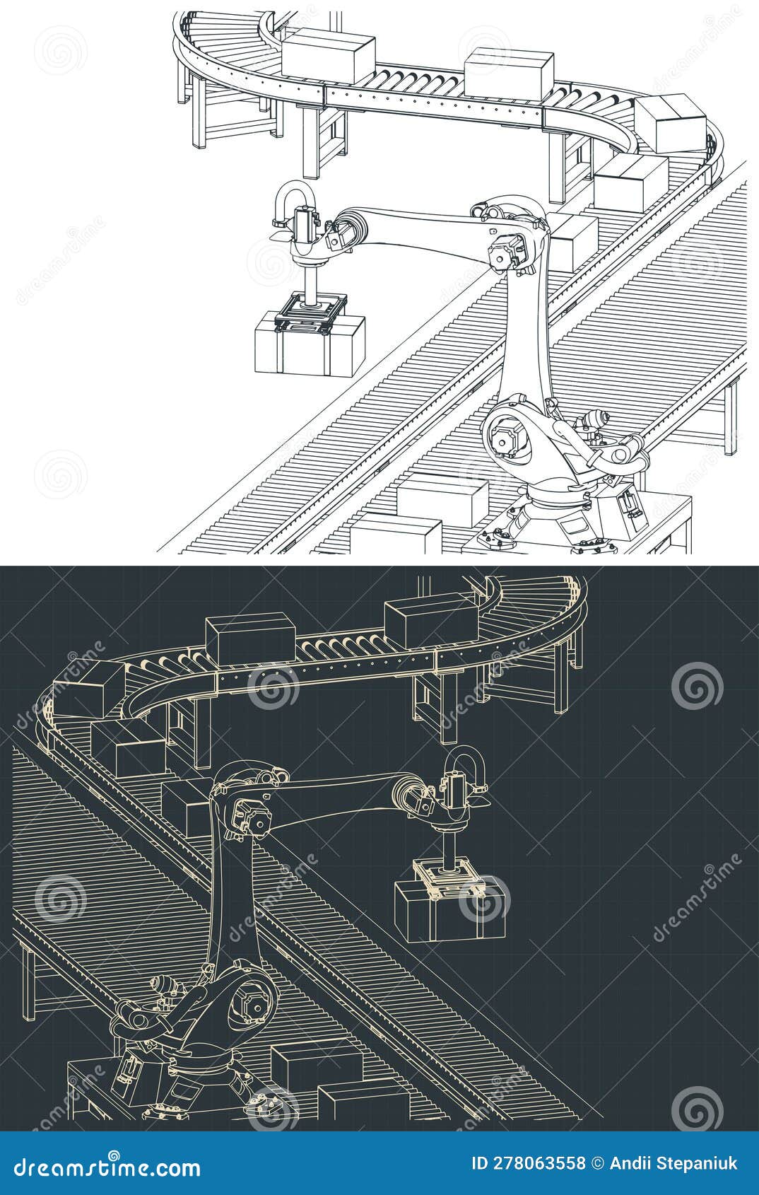Robotic Factory Conveyor Line Stock Vector - Illustration of automation ...