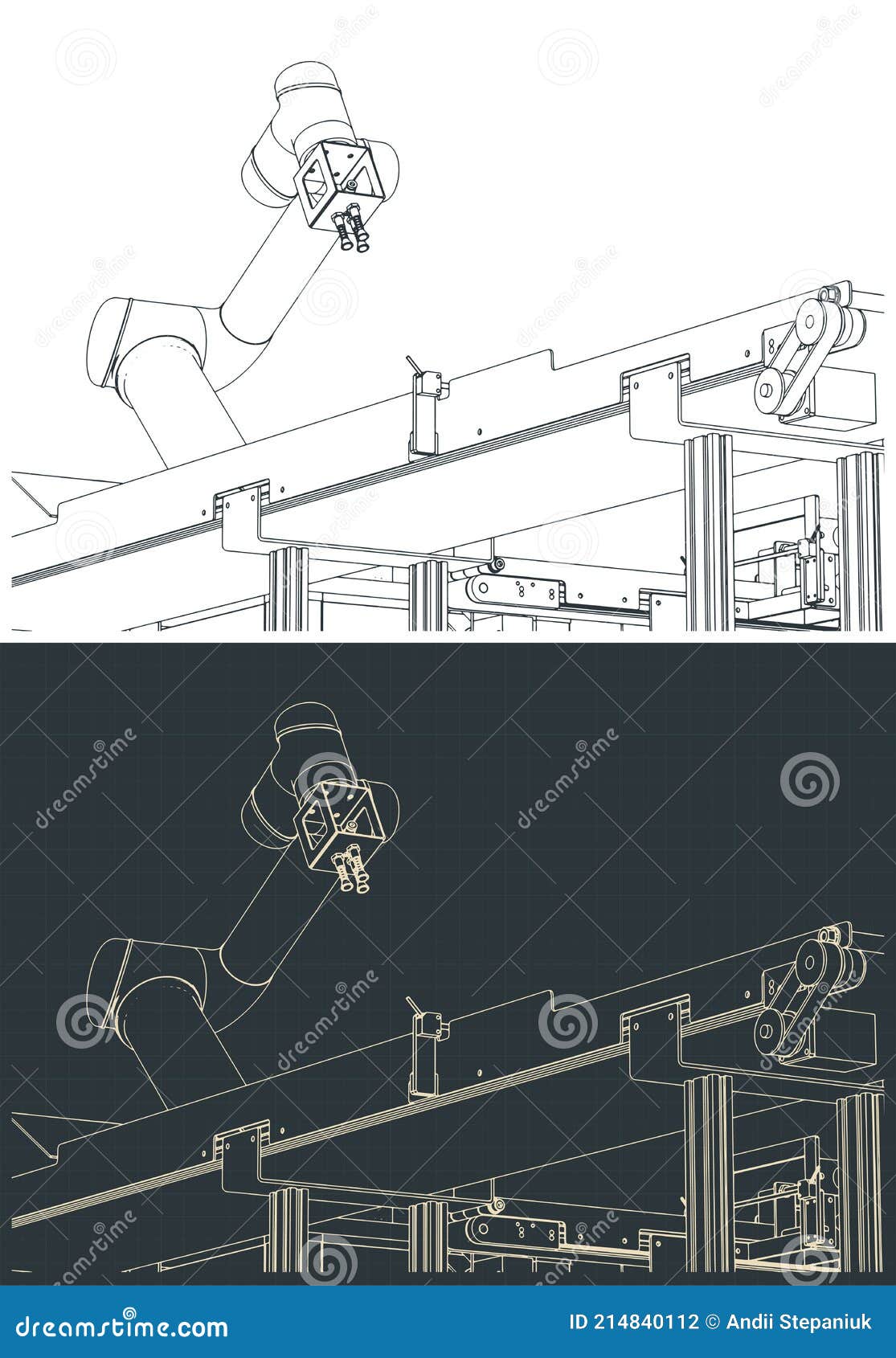 Robotic Factory Line Blueprints Stock Vector - Illustration of conveyor ...