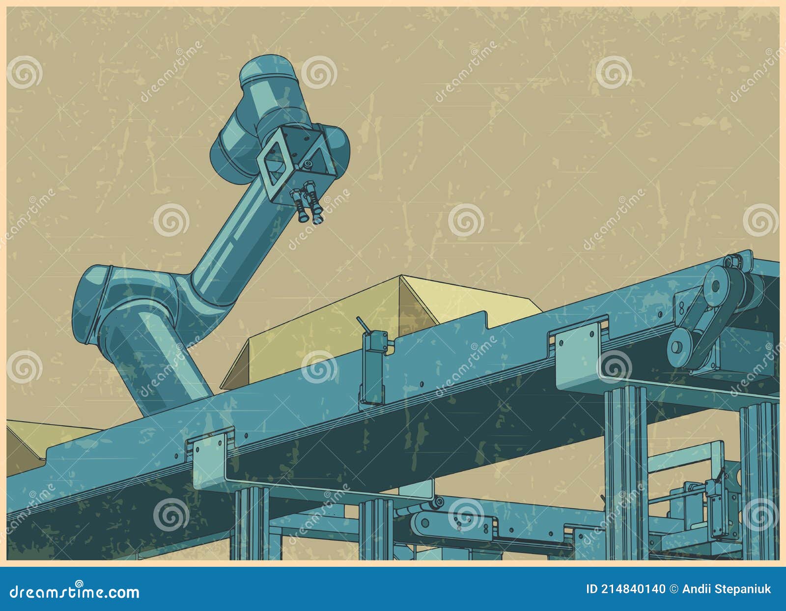 Robotic Factory Line Retro Illustration Stock Vector - Illustration of ...