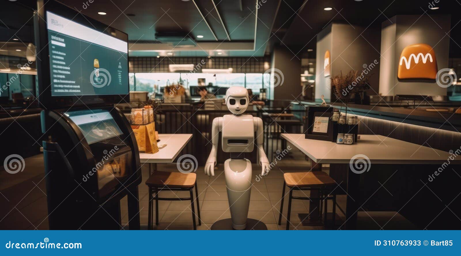 Robotic Fast Food Service. Humanoid AI Robot Working in a Fast Food ...