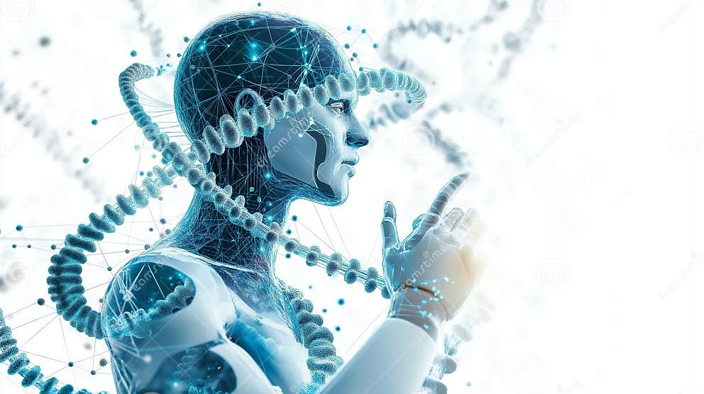 A Robotic Figure Exploring the World of DNA and Artificial Intelligence ...
