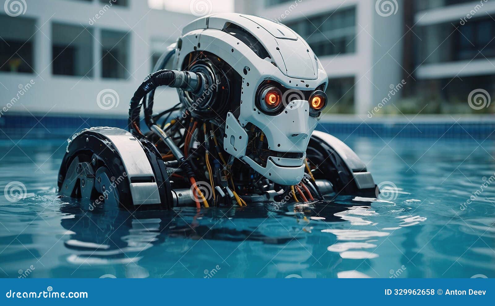 A Robotic Figure Floating in a Pool of Water Stock Photo - Image of ...