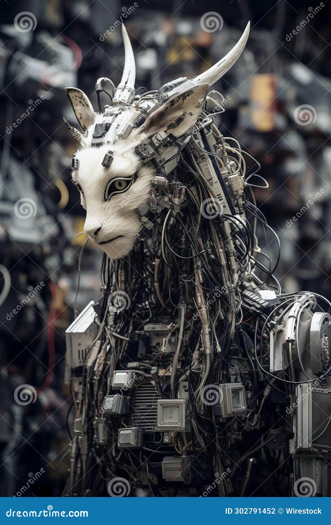Robotic Figure Standing with a Complex Array of Wires and Cables, AI ...