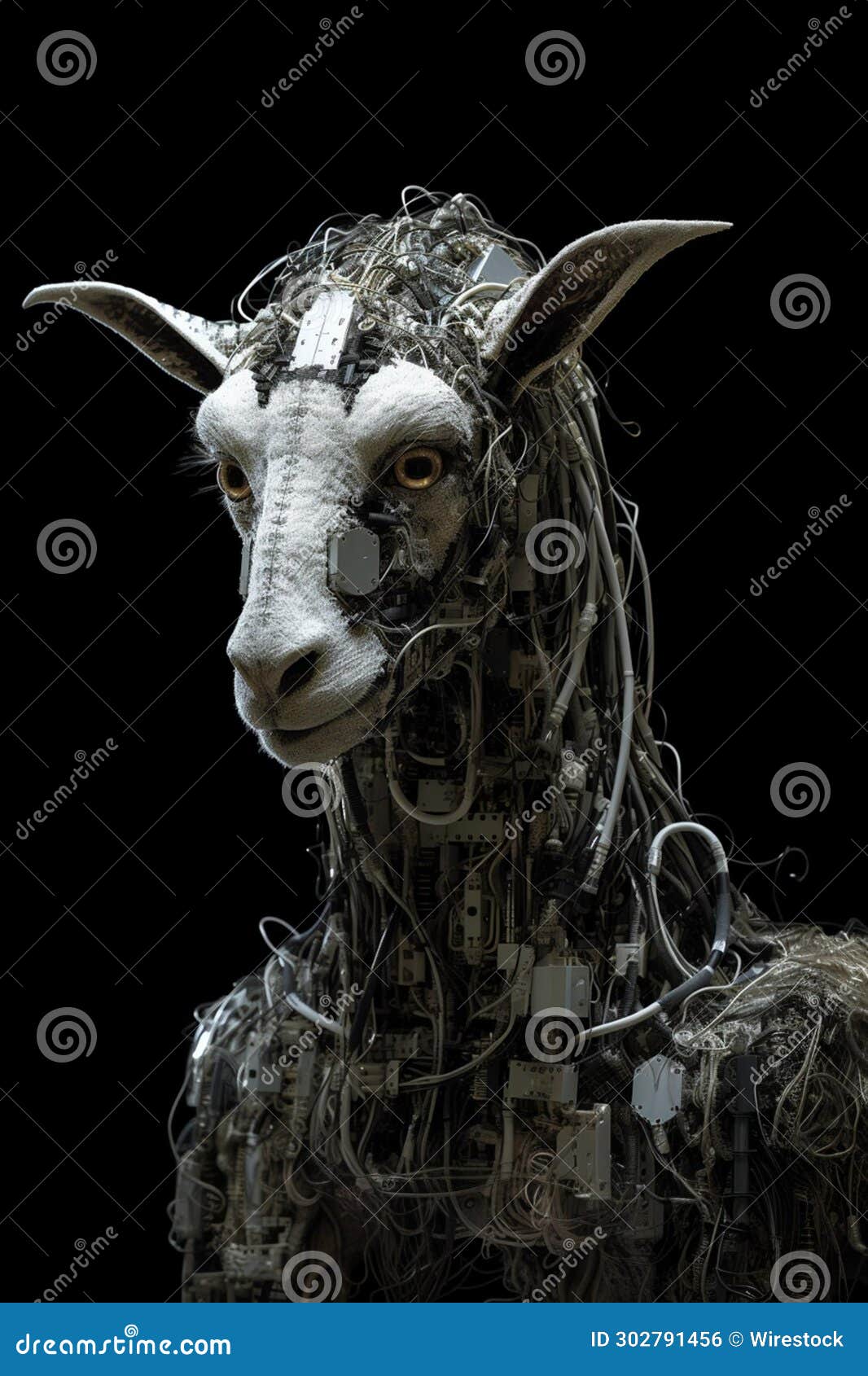 Robotic Figure Standing with a Complex Array of Wires and Cables, AI ...