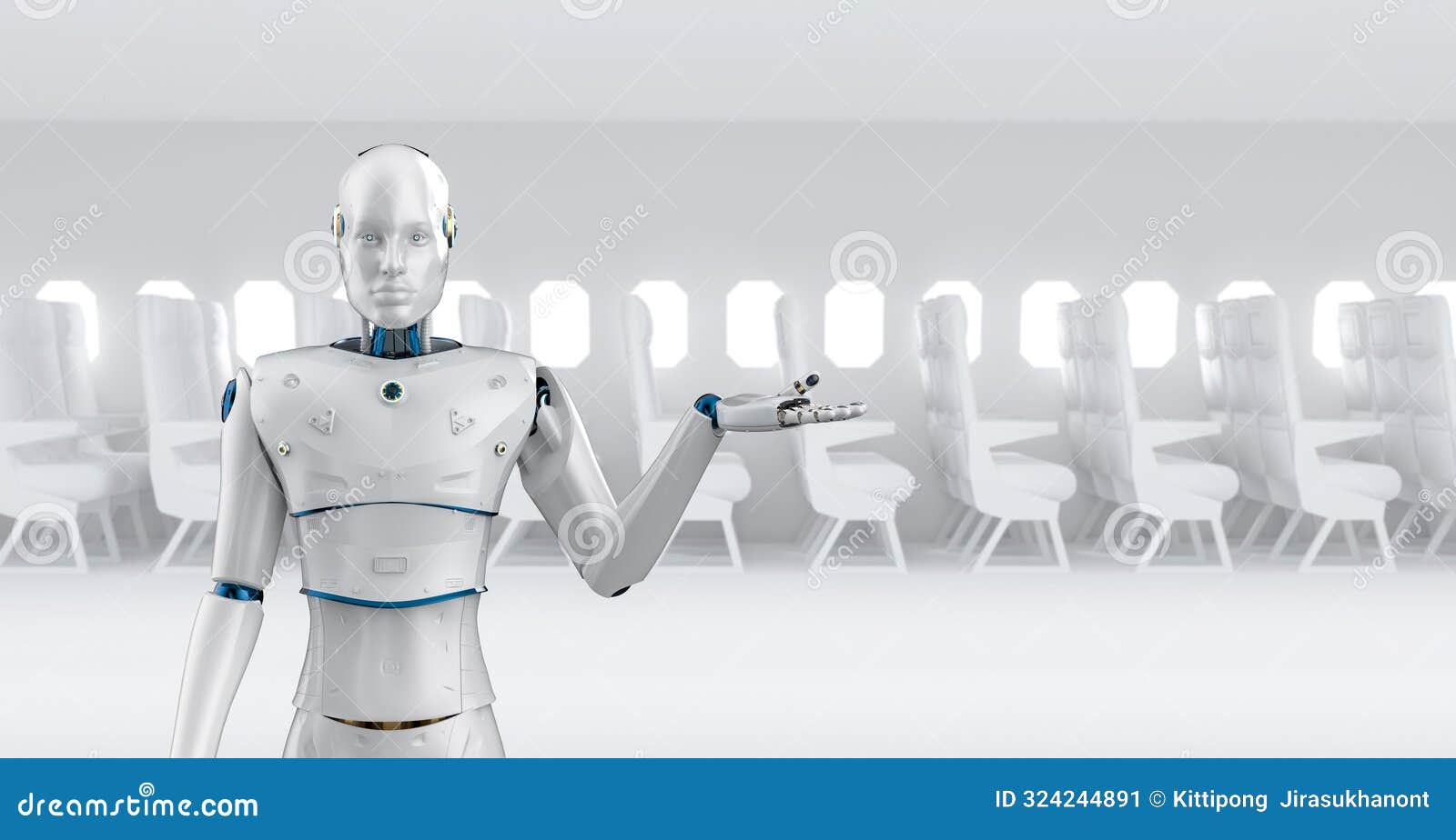 Robotic Flight Attendant on Board Stock Illustration - Illustration of ...