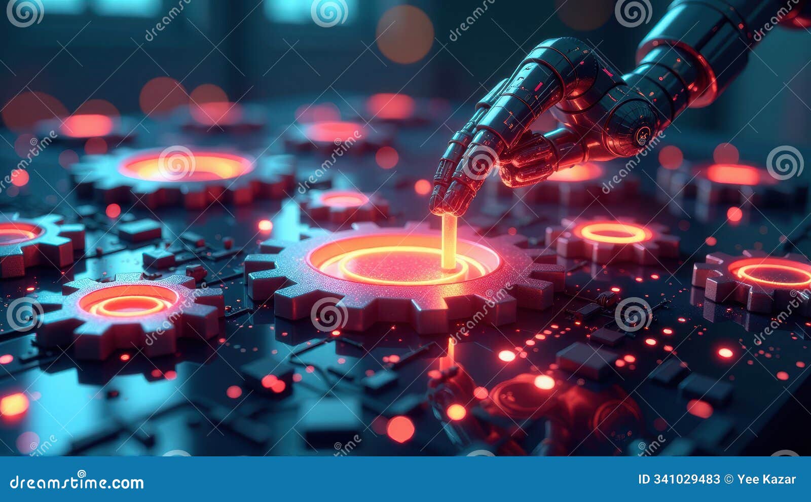 Robotic Hand Activating Gear System. Stock Illustration - Illustration ...