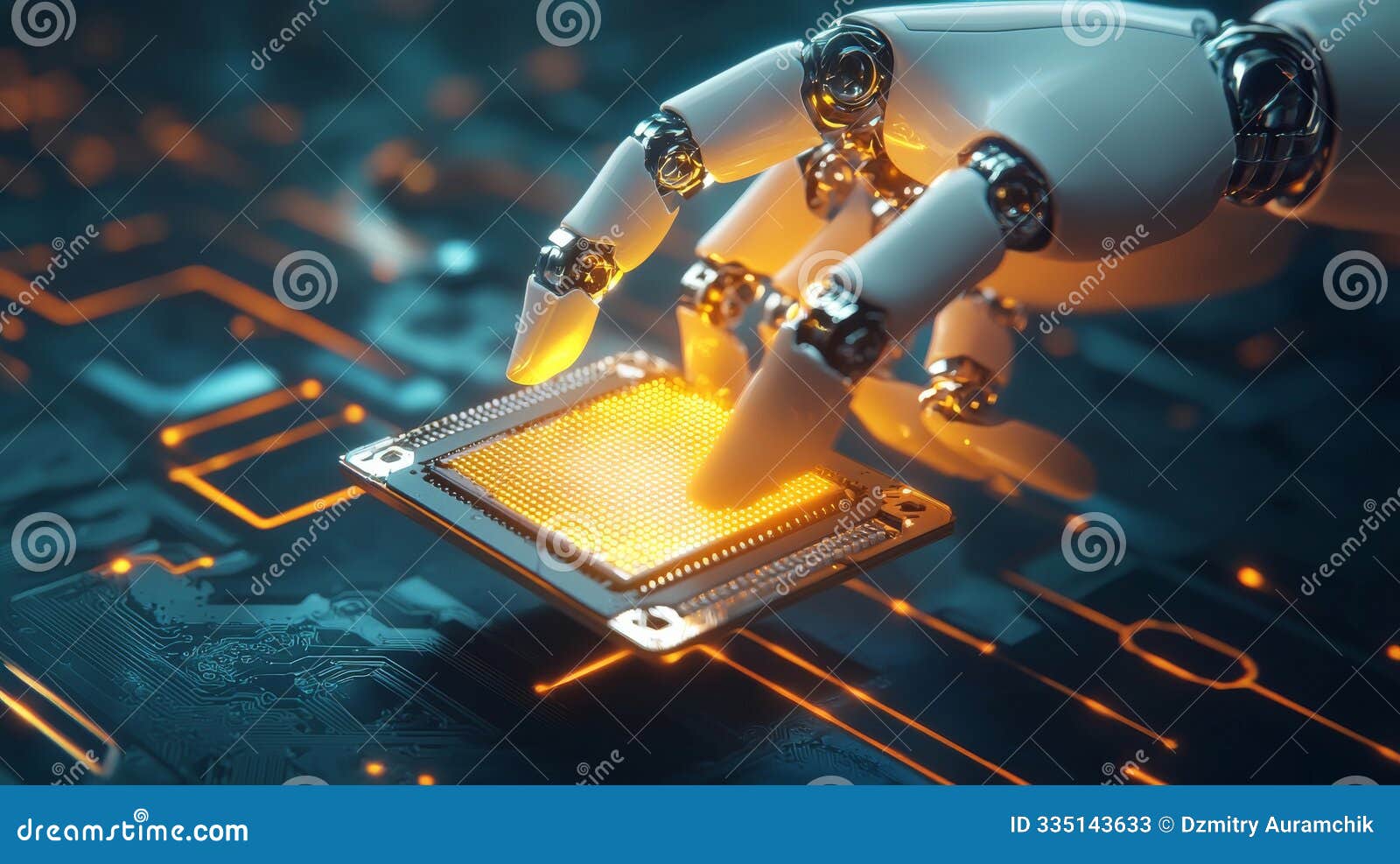 Robotic Hand with Advanced Chip Symbolizing Precision and Engineering ...