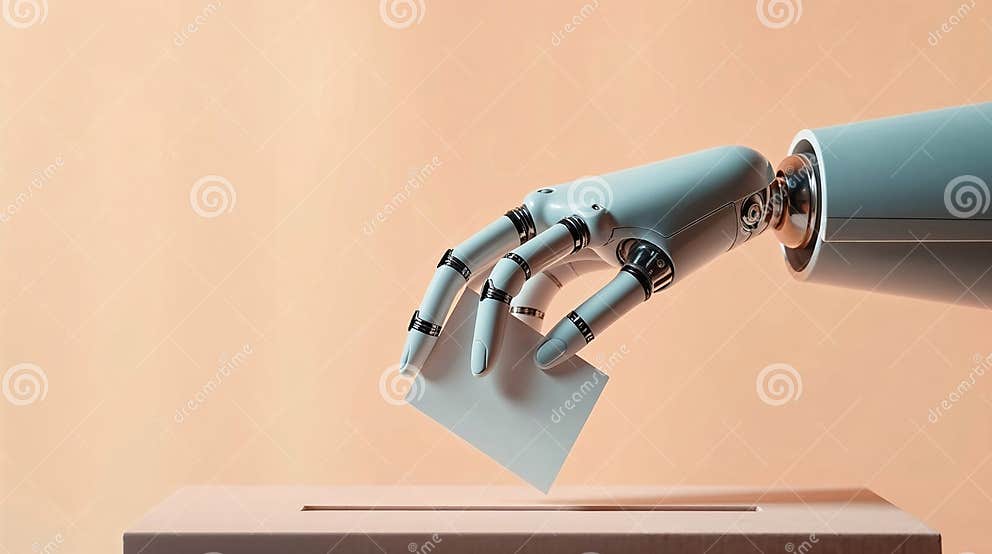Robotic Hand Casting a Vote in a Ballot Box during an Election Process ...