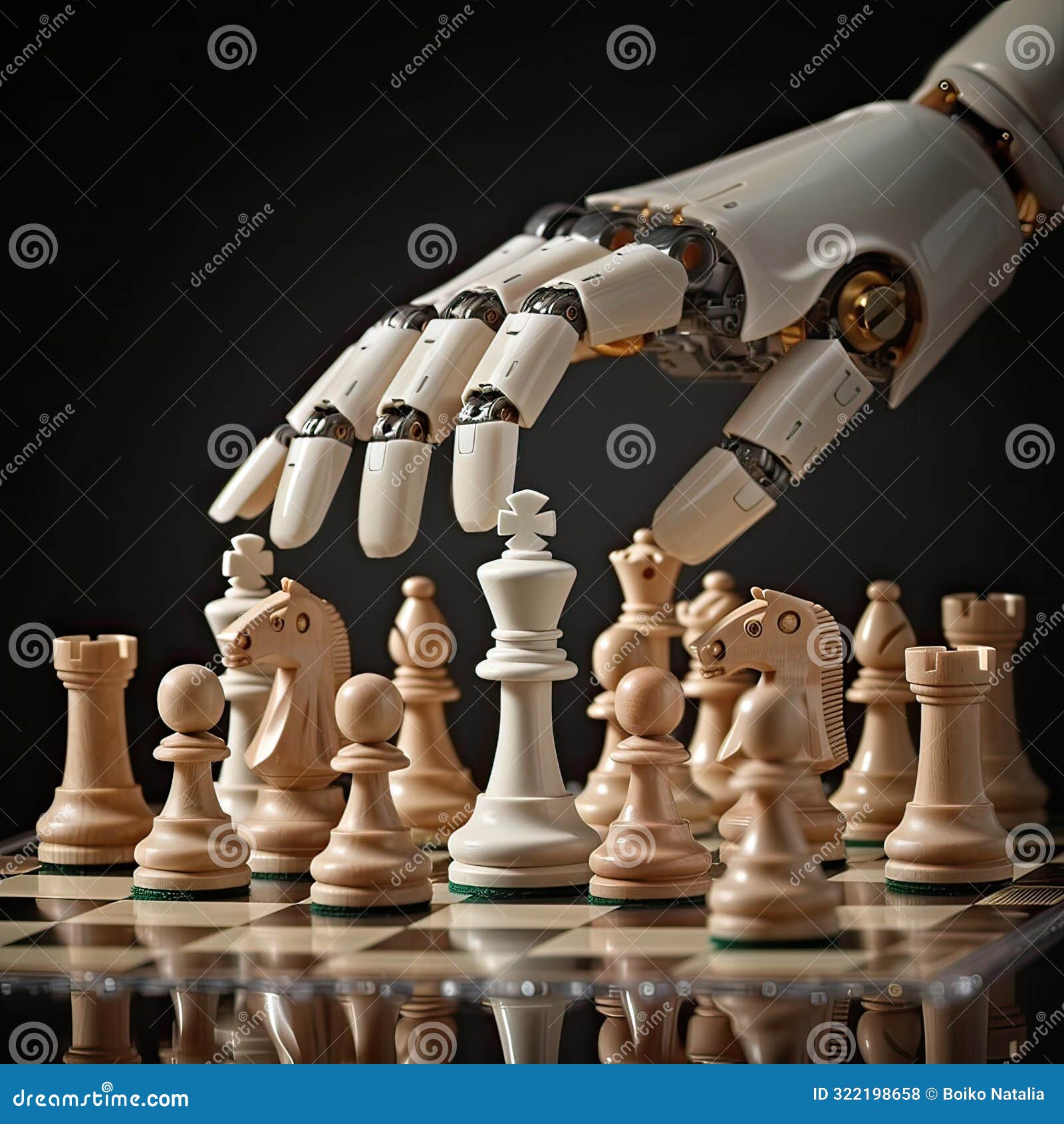 A Robot with Artificial Intelligence Plays Chess. Hand Close-up on a ...