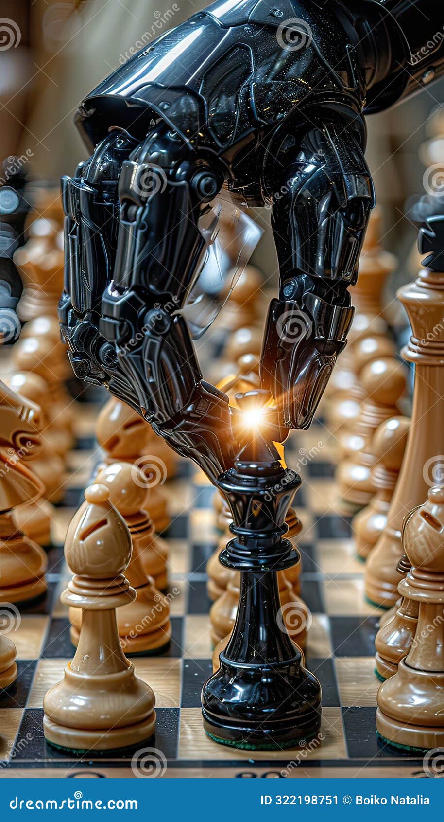 A Robot with Artificial Intelligence Plays Chess. Hand Close-up on a ...